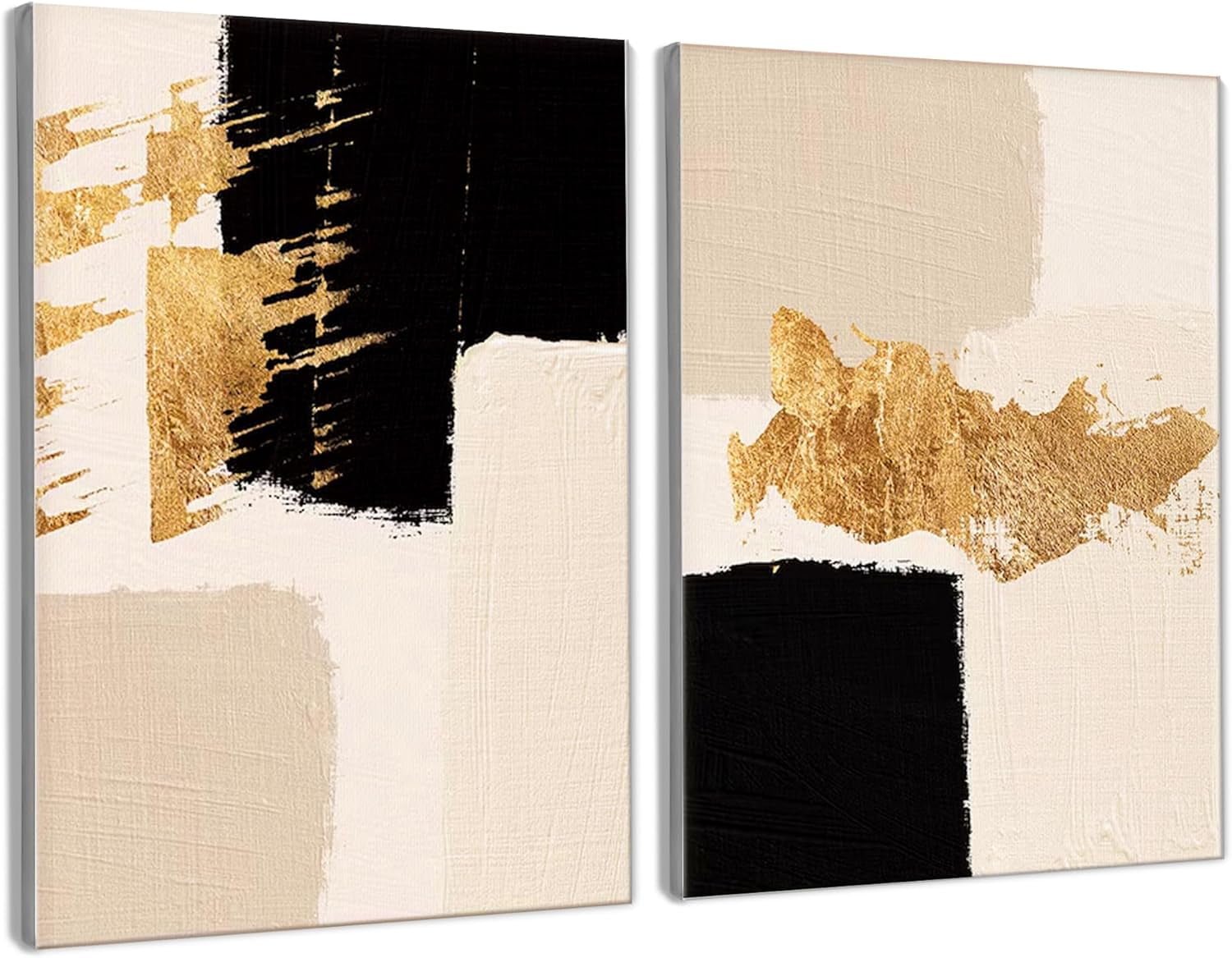 ASPORIC Abstract Black and Gold Wall Art Set of 4 - Modern Black Gold ...
