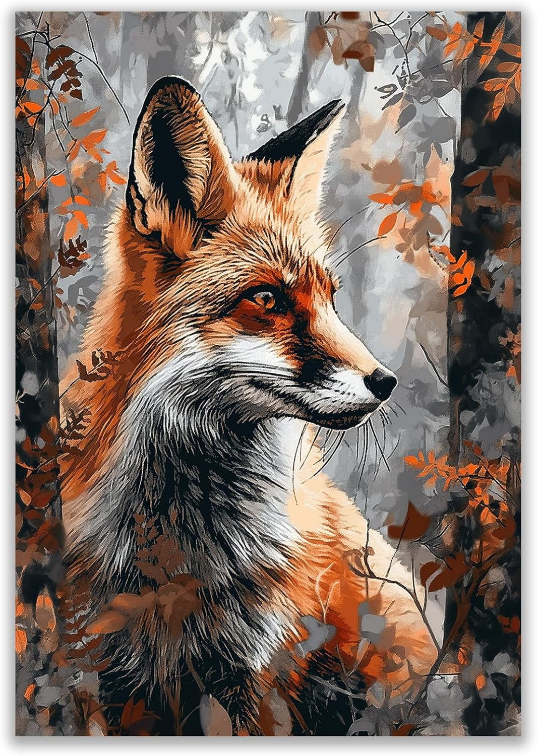 ASPORIC Abstract Fox Wall Art Orange Fox Canvas Painting Gothic Animal ...