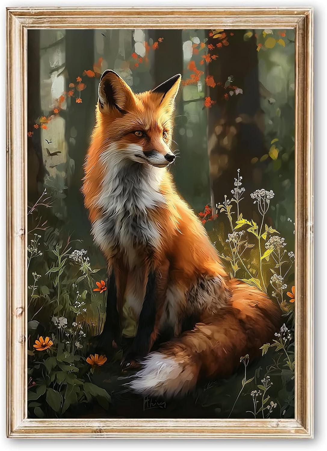 ASPORIC Abstract Fox Wall Art Orange Fox Canvas Painting Gothic Animal ...