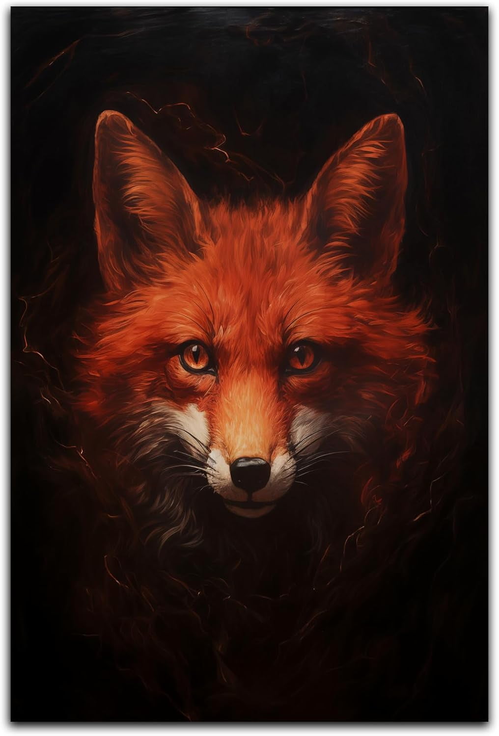 ASPORIC Abstract Fox Wall Art Orange Fox Canvas Painting Gothic Animal ...