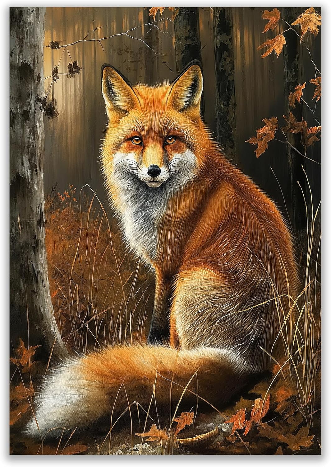 ASPORIC Abstract Fox Wall Art Orange Fox Canvas Painting Gothic Animal ...
