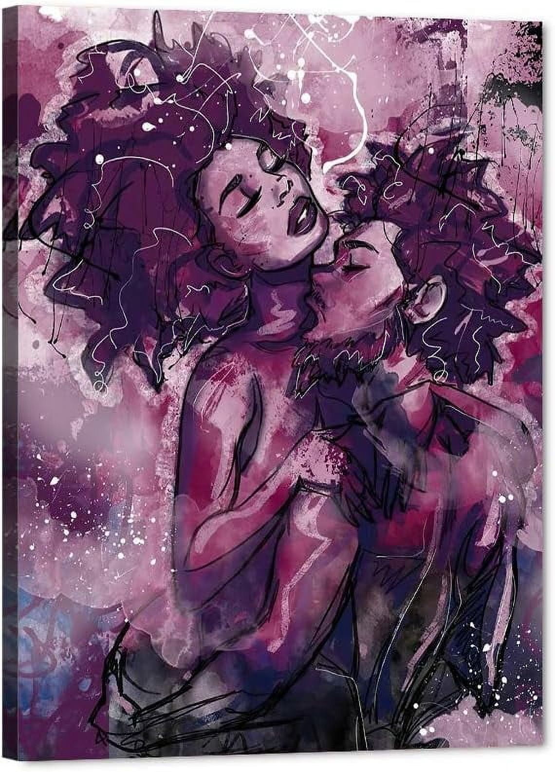 ASPORIC African American Canvas Art Print, Black Love King and Queen Wall Art Sexy Lover ...