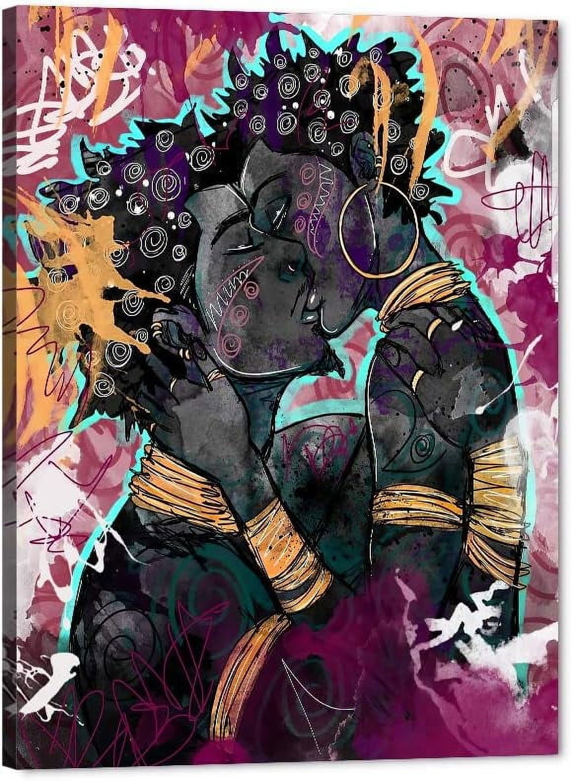 ASPORIC African American Canvas Art Print, Black Love King and Queen Wall Art Sexy Lover ...