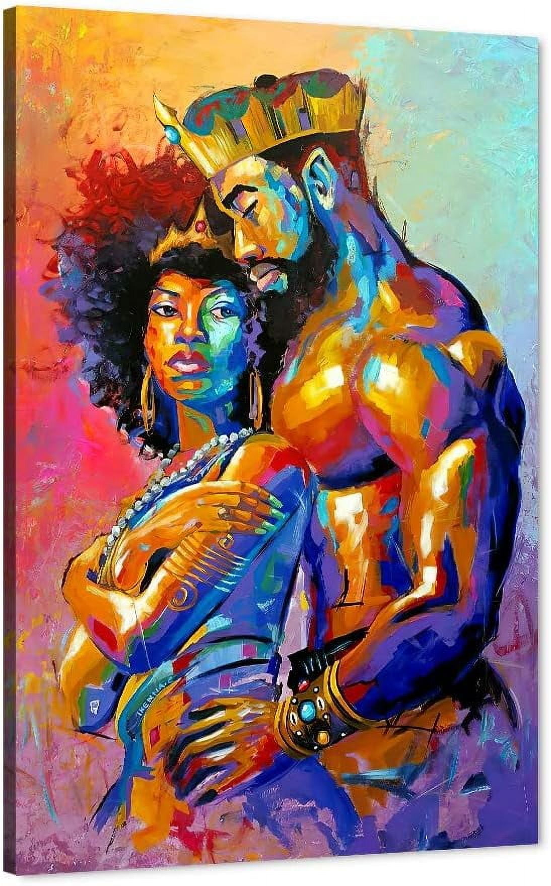ASPORIC African American Canvas Art Print, Black Love King and Queen Wall Art Sexy Lover ...