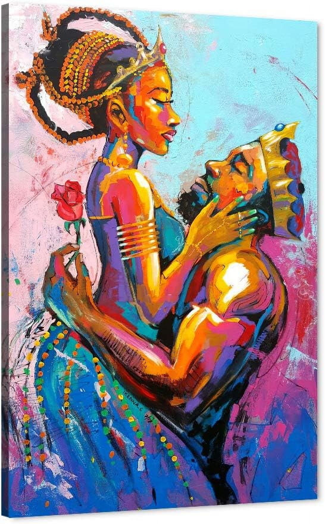 ASPORIC African American Canvas Art Print, Black Love King and Queen Wall Art Sexy Lover ...
