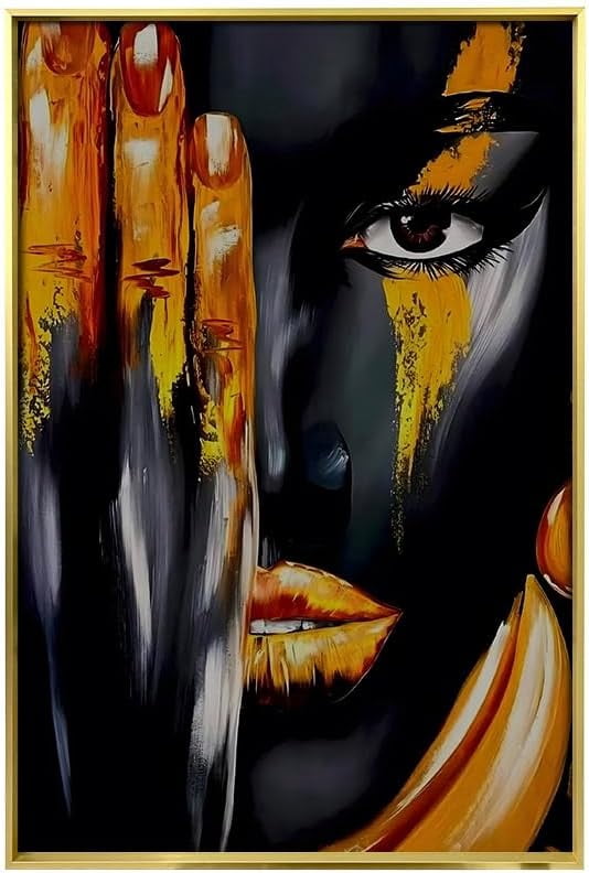 ASPORIC African American Canvas Wall Art Golden Decoration Woman ...