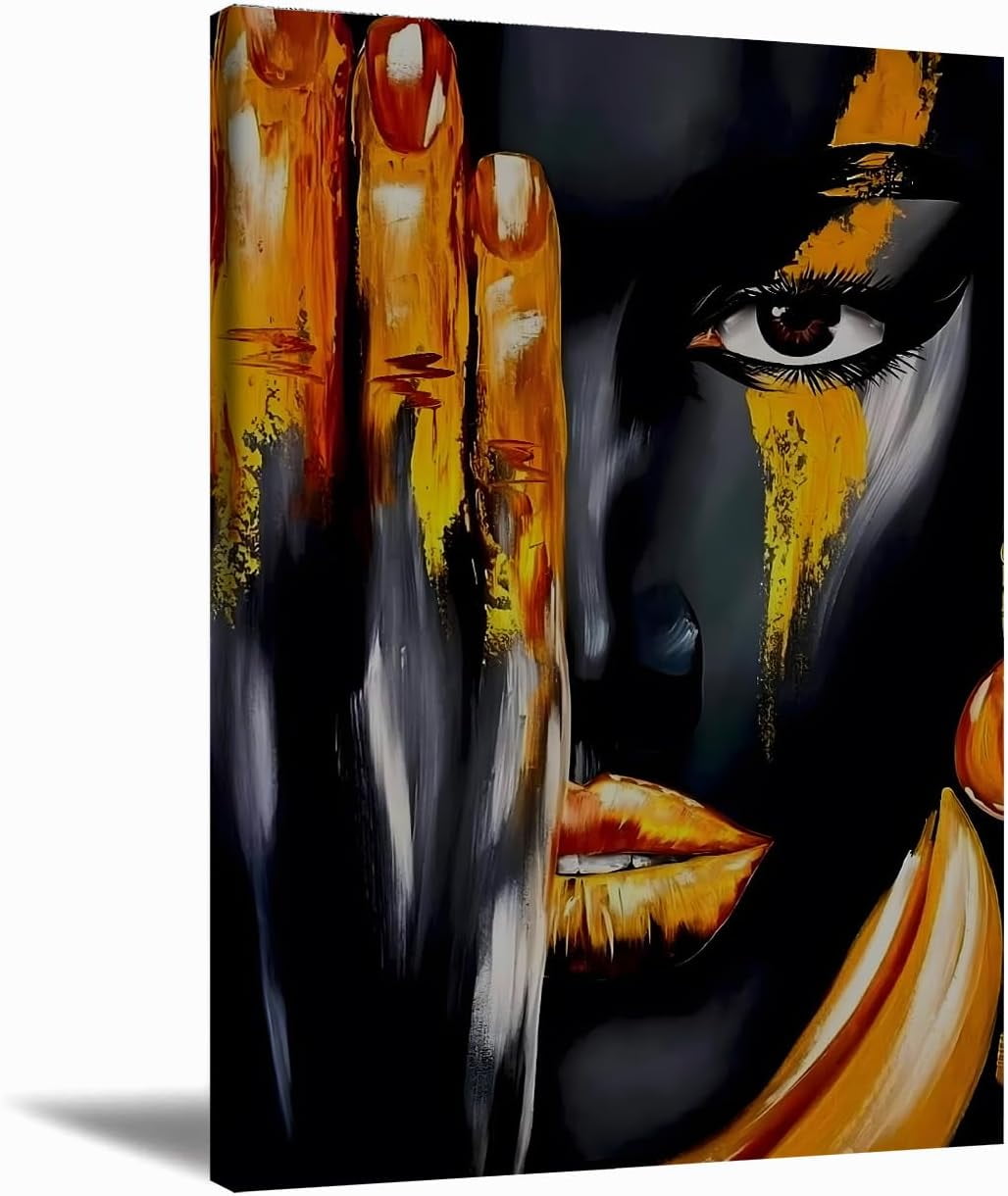 ASPORIC African American Canvas Wall Art Golden Decoration Woman Warrior Wall Art Black Woman ...