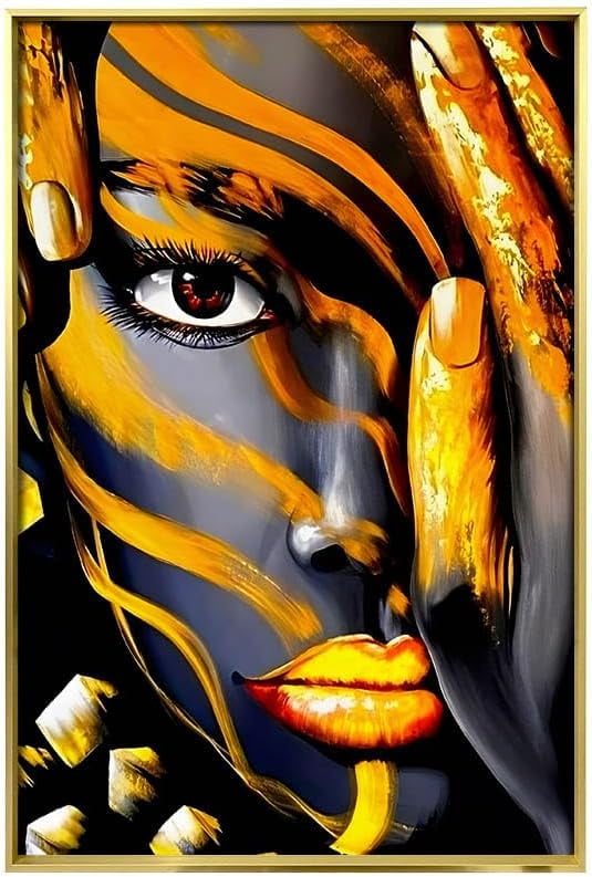 ASPORIC African American Canvas Wall Art Golden Decoration Woman Warrior Wall Art Black Woman ...