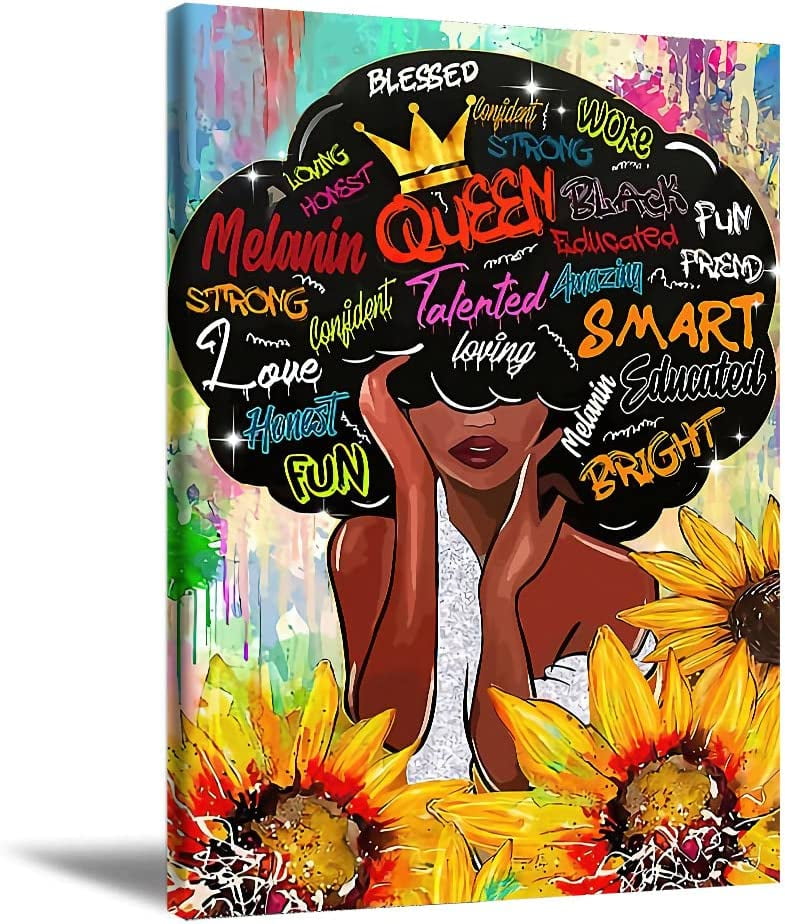 ASPORIC African American Wall Art Home Decor Black Girl Sunflower Wall Art Black Queen Wall Art ...