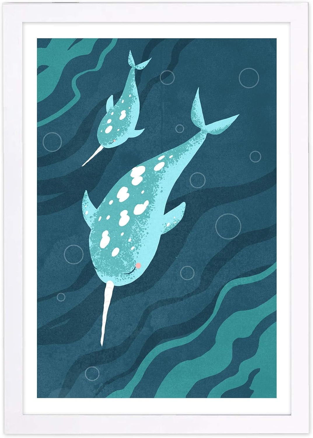 ASPORIC Animals Framed Wall Art Prints 'Narwhals' Framed 8x12 Inch ...