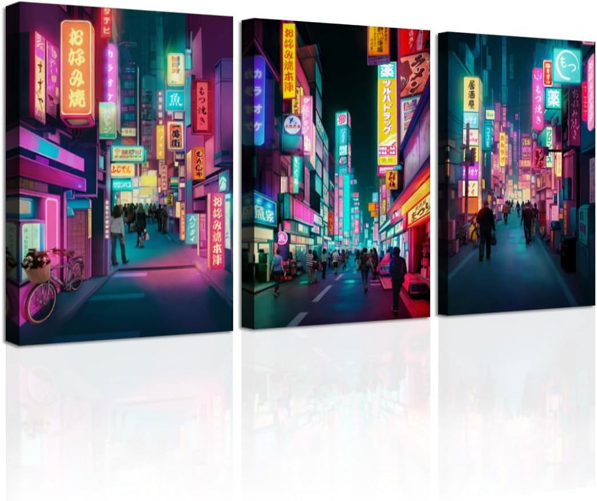 ASPORIC Anime Posters Japanese Wall Art Framed 3 Pieces Tokyo Neon ...
