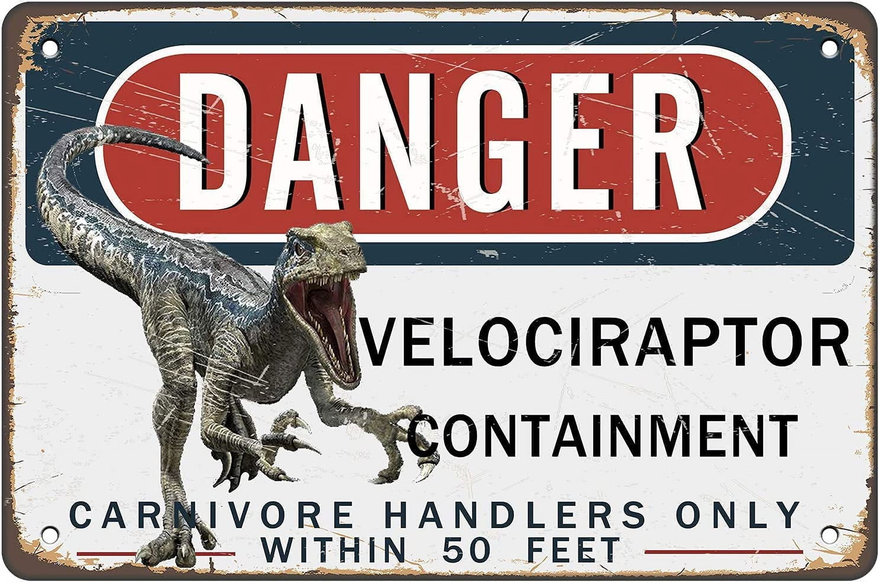 ASPORIC AntSwegg Tin Sign Danger Velociraptor Containment Metal Sign ...