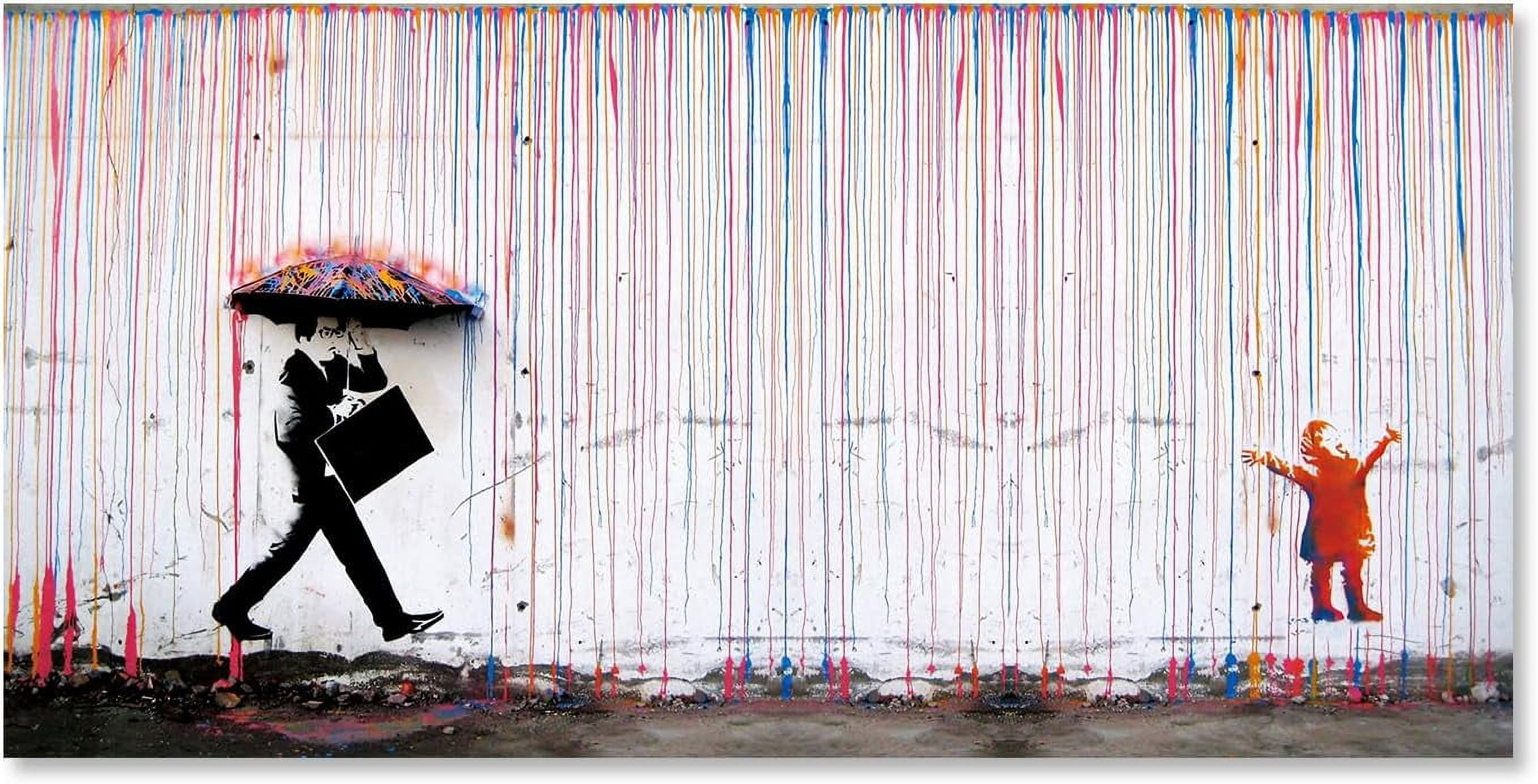 ASPORIC Banksy Canvas Wall Art: Colorful Rain Graffiti Poster, Framed ...