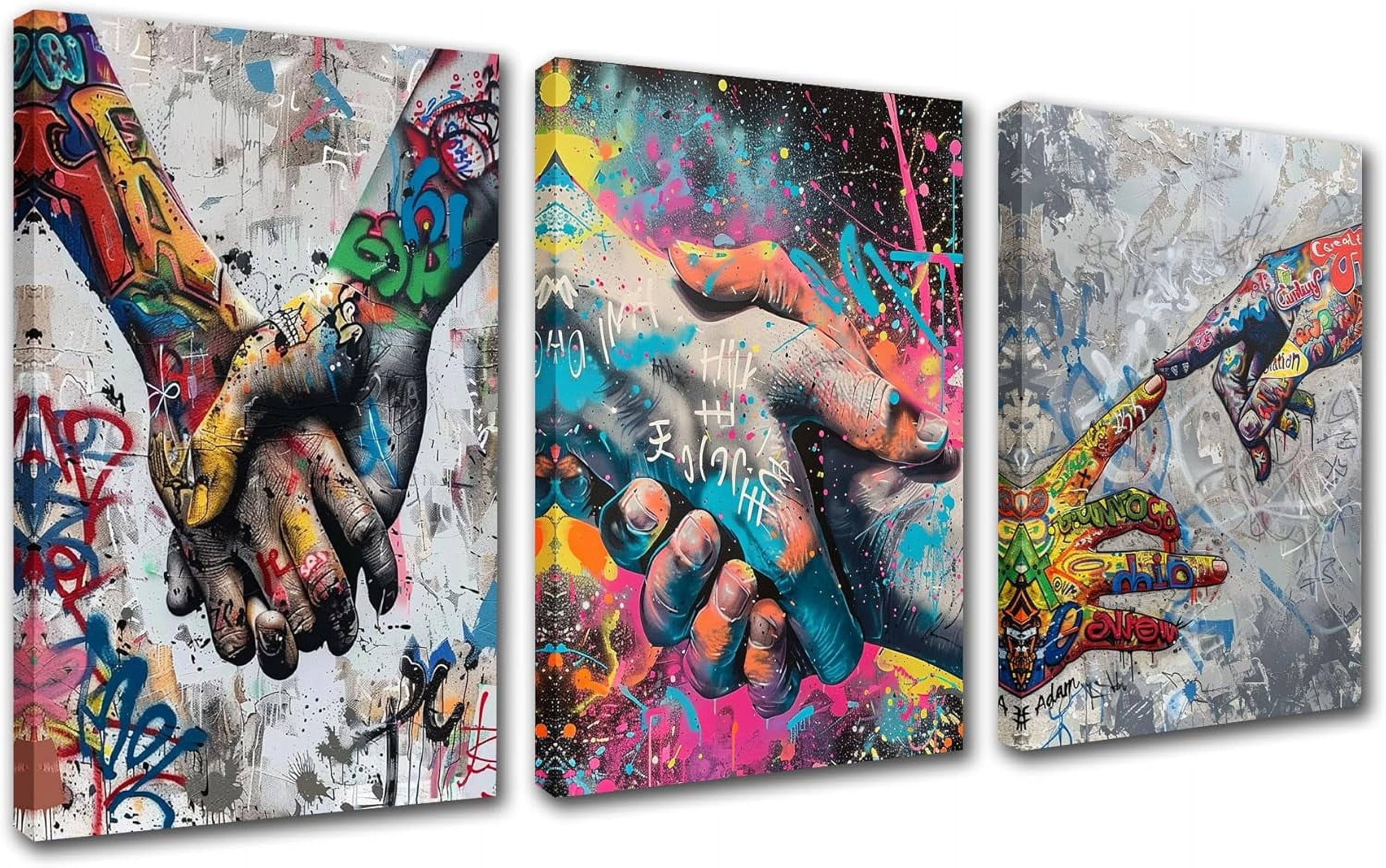 ASPORIC Banksy Street Art Decor Classic Graffiti Pictures Holding Hands ...