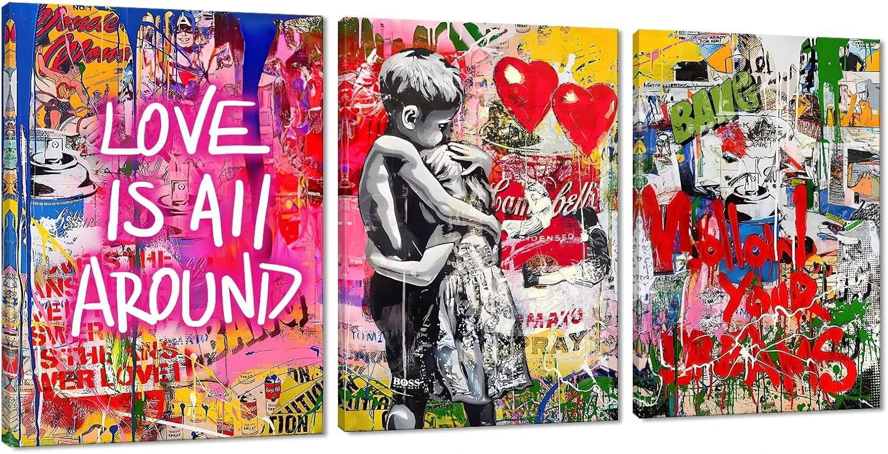 ASPORIC Banksy Street Wall Art - 3 Panels Graffiti Abstract Canvas ...
