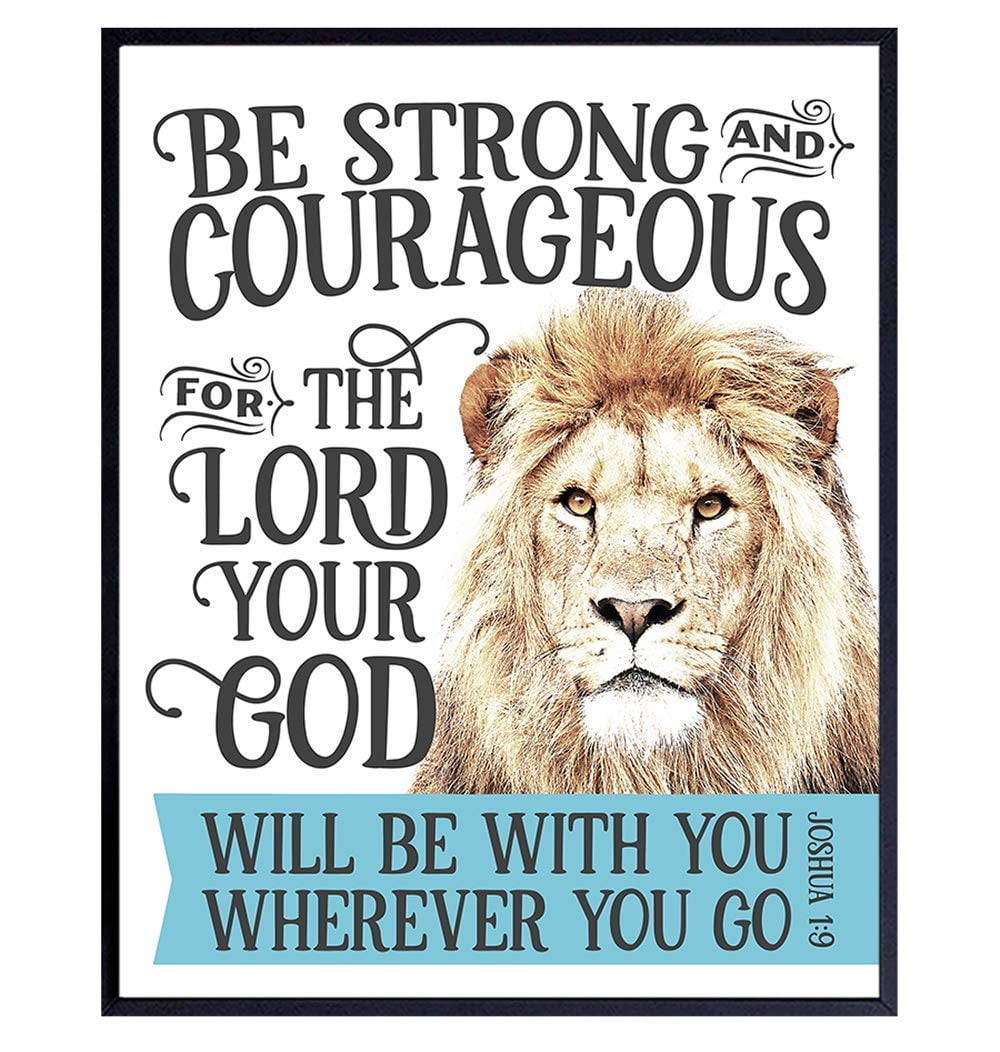 ASPORIC Be Strong and Courageous Wall Art - Lion Religious Scripture ...
