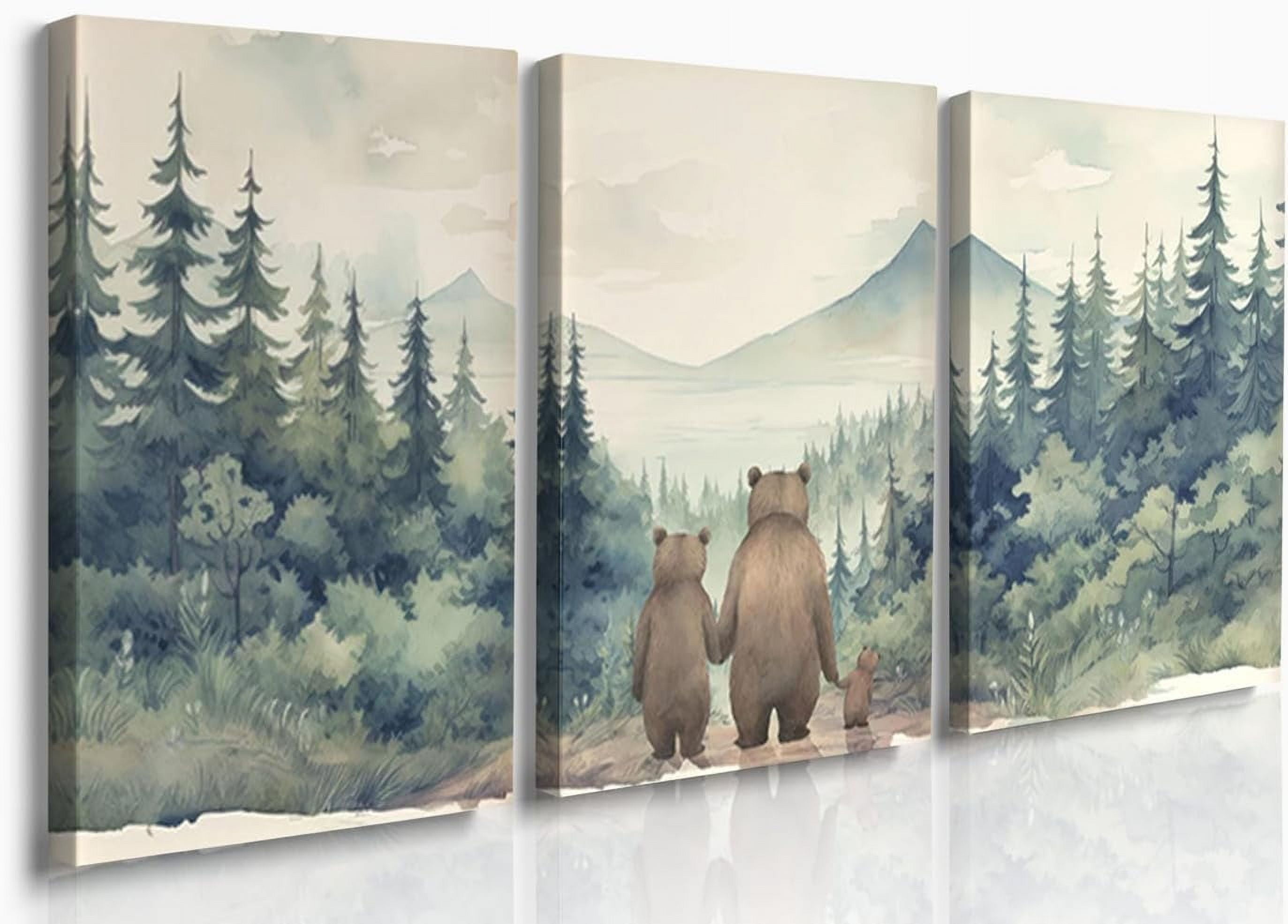 ASPORIC Bear Family Prints Set of 3,Family of Three,Forest Animals ...