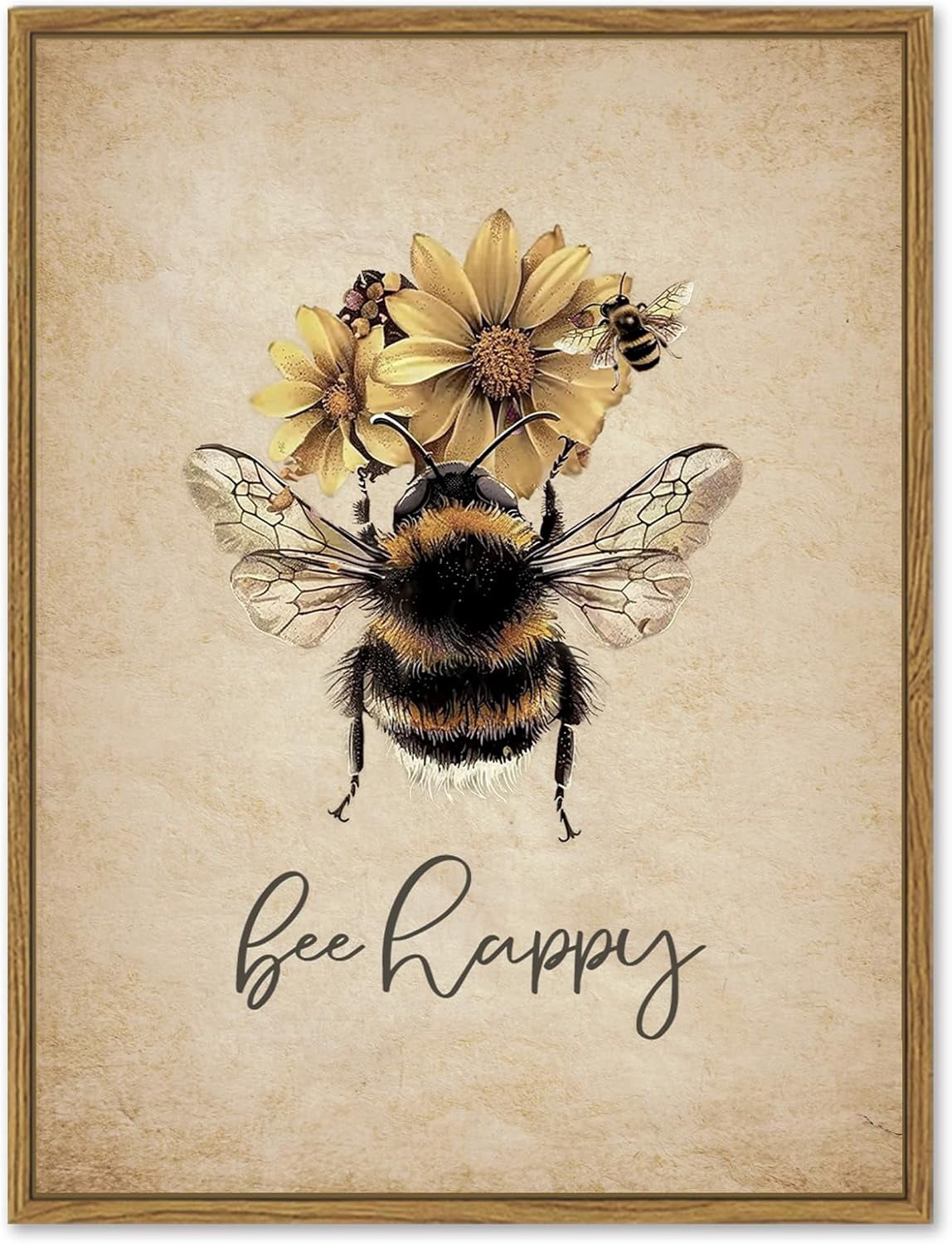 ASPORIC Bee Happy Vintage Framed Canvas Prints Wall Art Bee Yourself ...