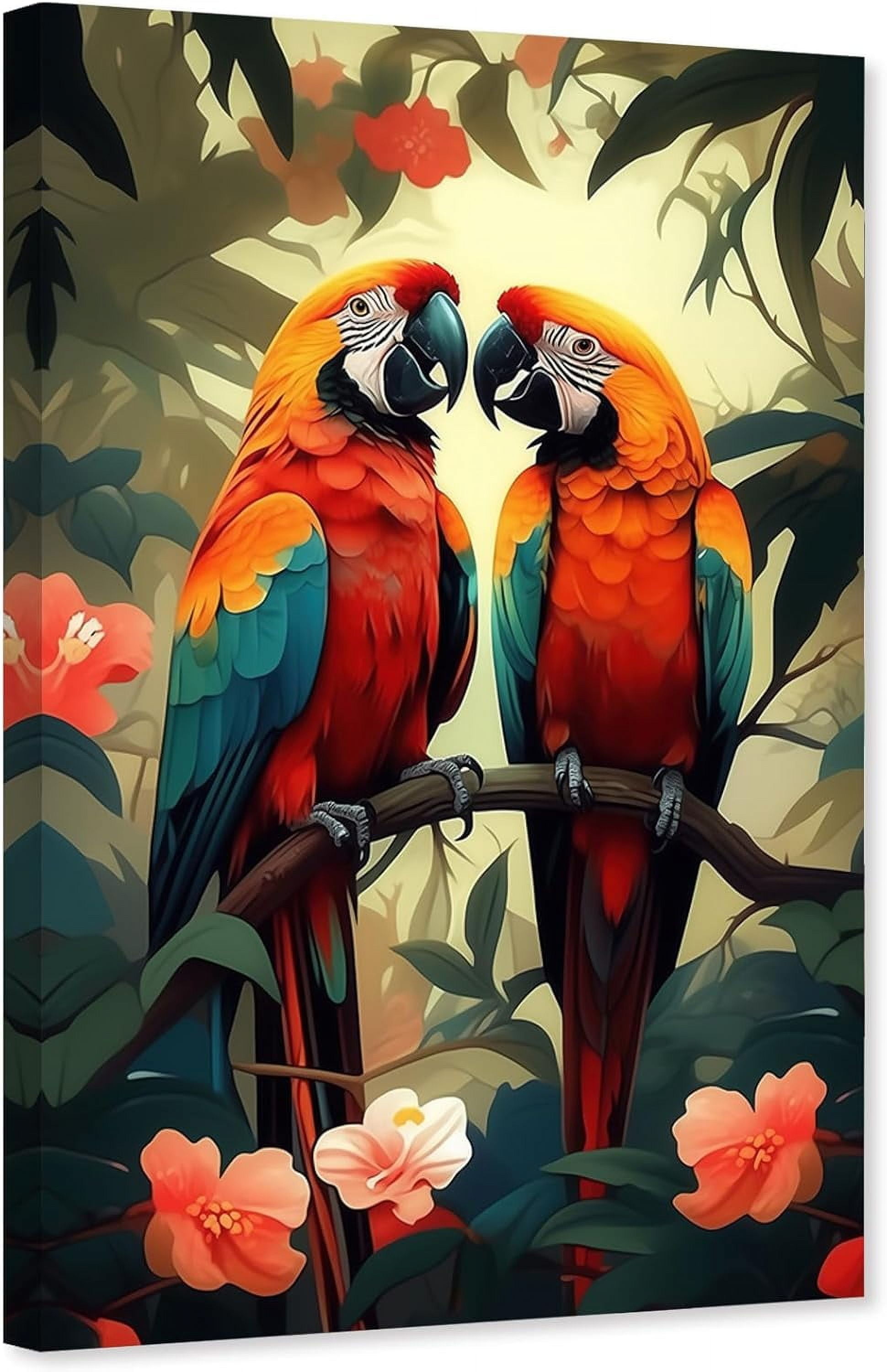 ASPORIC Bird Wall Art Colorful Parrot Canvas Tropical Rain Forest ...