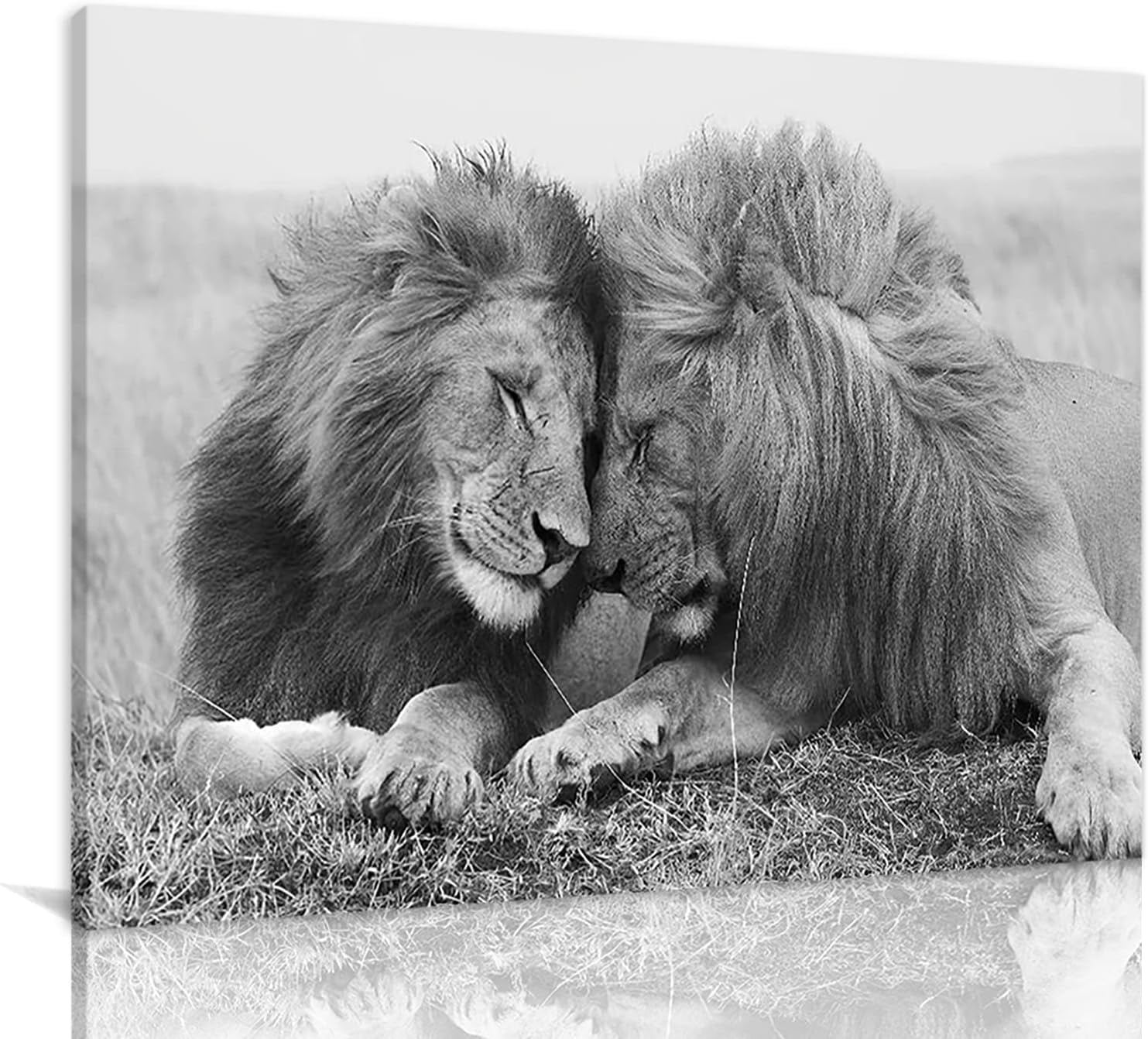 ASPORIC Black And White Lions Canvas Painting Modern Abstract Wall Art ...
