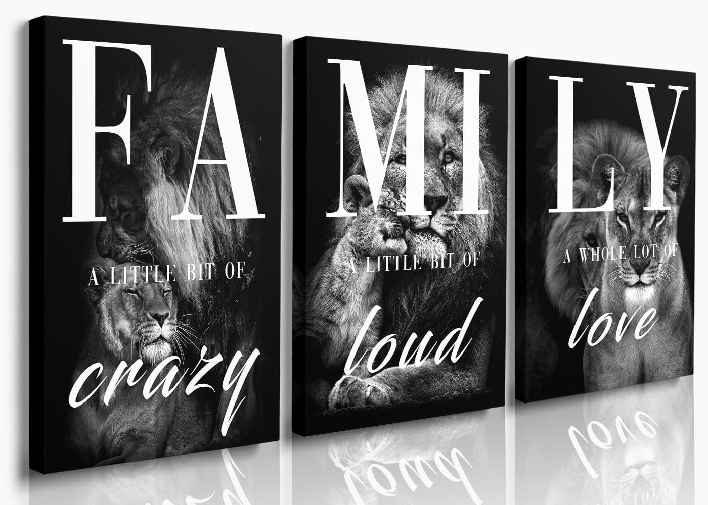 ASPORIC Black Gray Family Wall Decor Art Set of 3 Animal Lion Wall Art ...