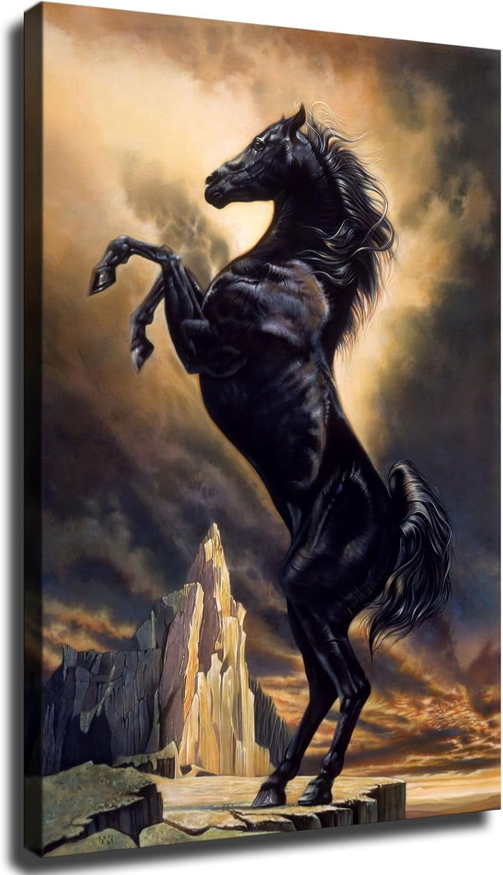 ASPORIC Black Stallion Horse Painting Vintage Animal Poster Picture HD ...