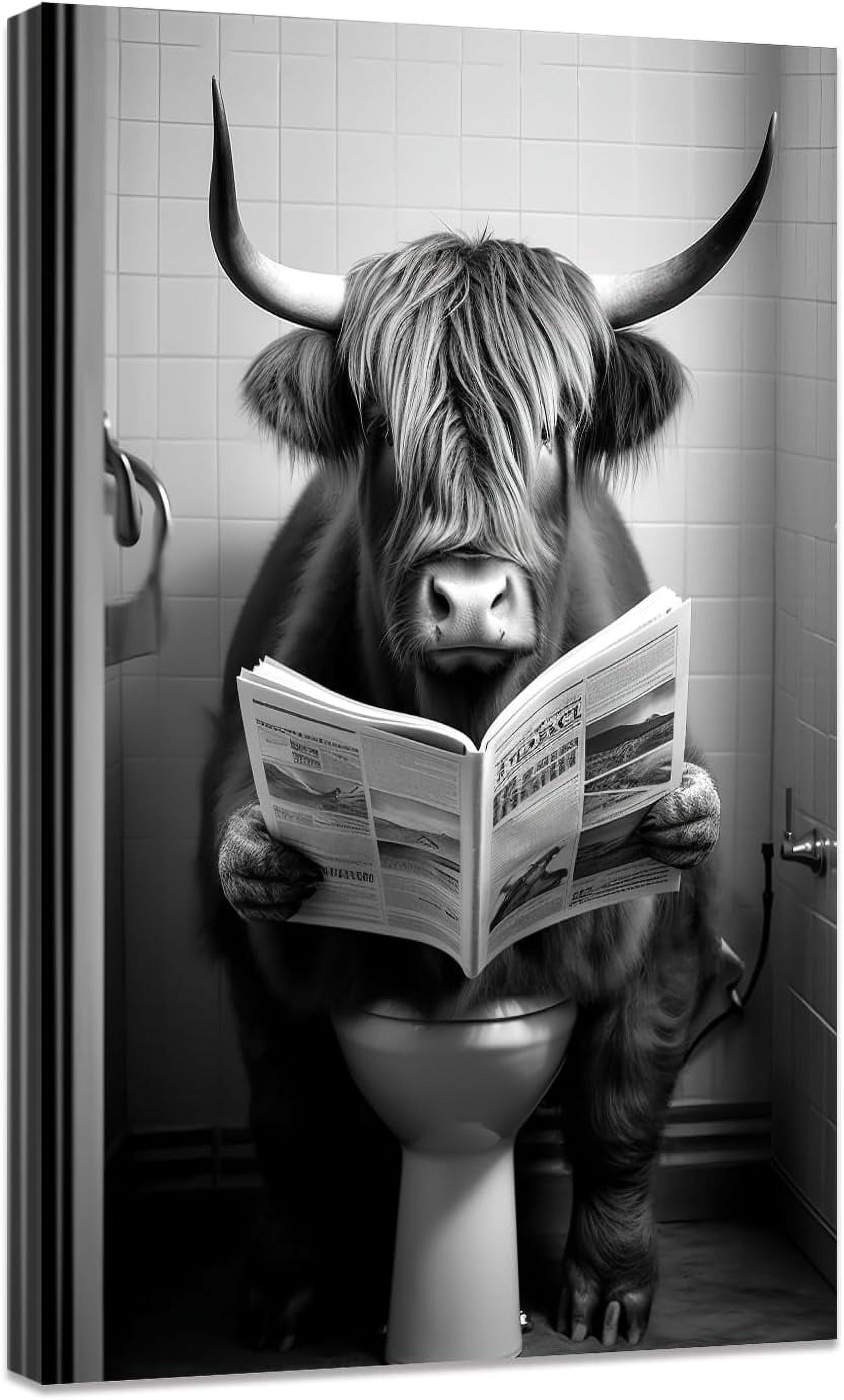 ASPORIC Black and White Cow Wall Art Highland Cow Playing Guitar Poster ...