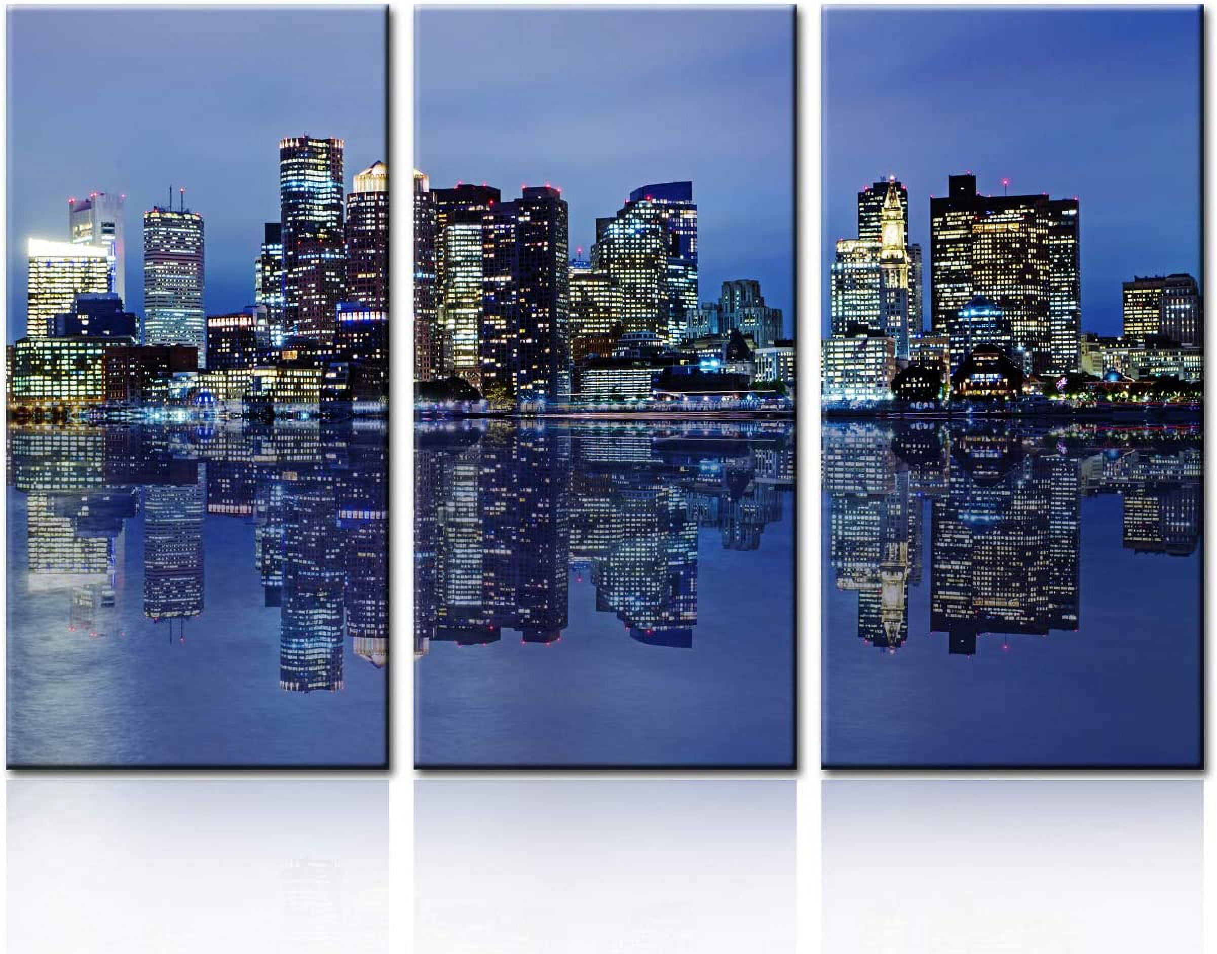 ASPORIC Blue Black White 3 Piece Boston Skyline at Dusk from Across The ...