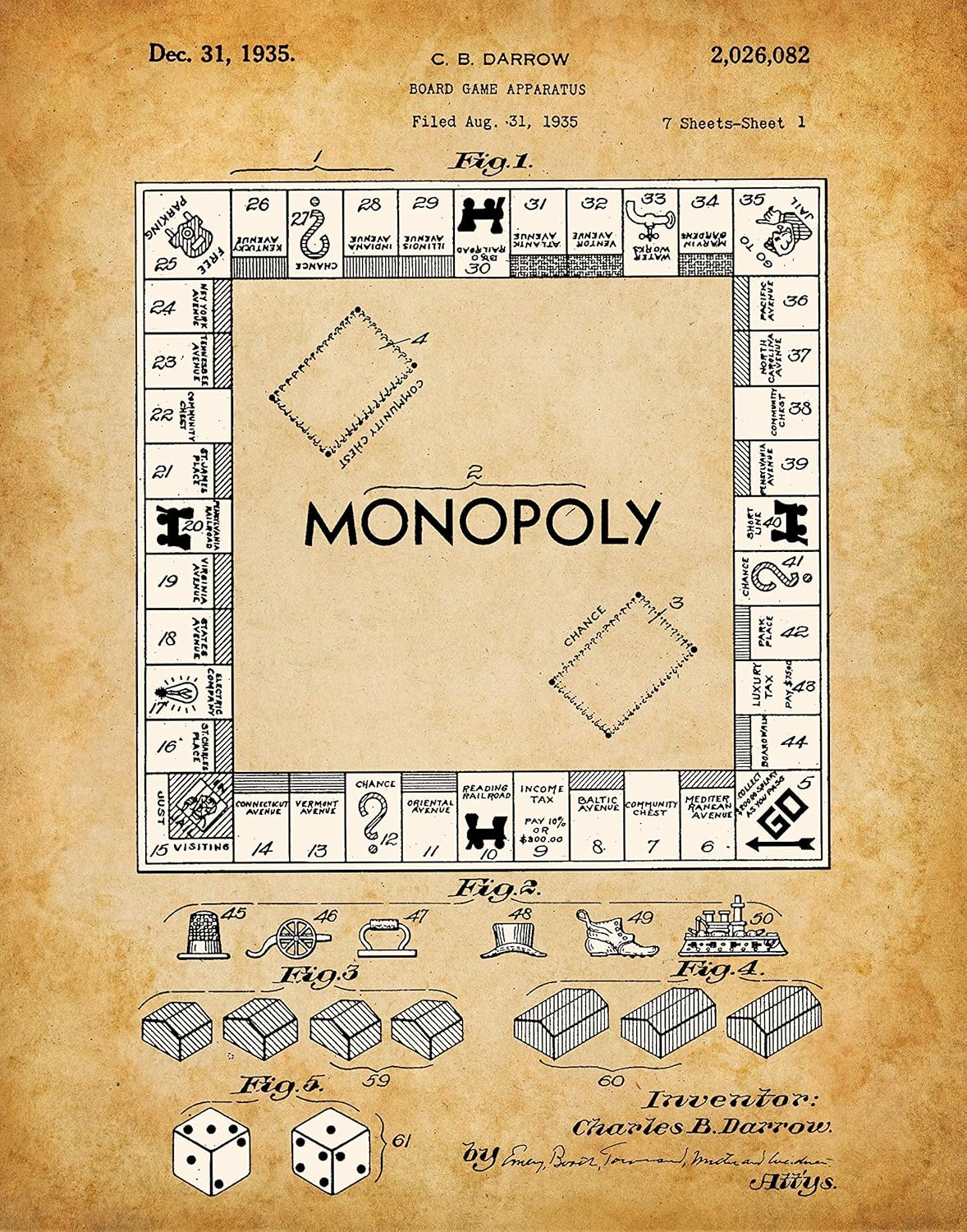 ASPORIC Board-Game-Patent-Print-Monopoly-Board-Game-Poster,-Great-Gamer ...