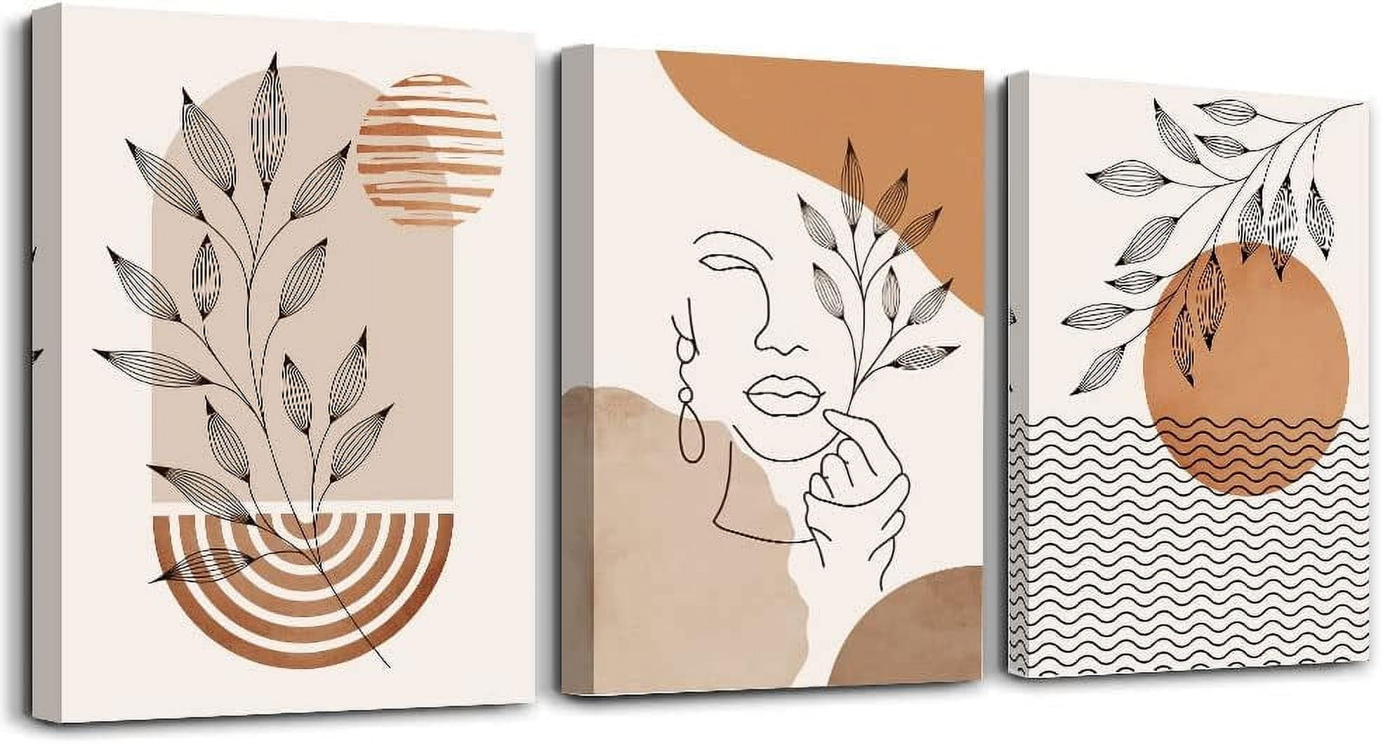 ASPORIC Boho Framed Wall Art Set of 3, Minimalist Wall Decor Living ...