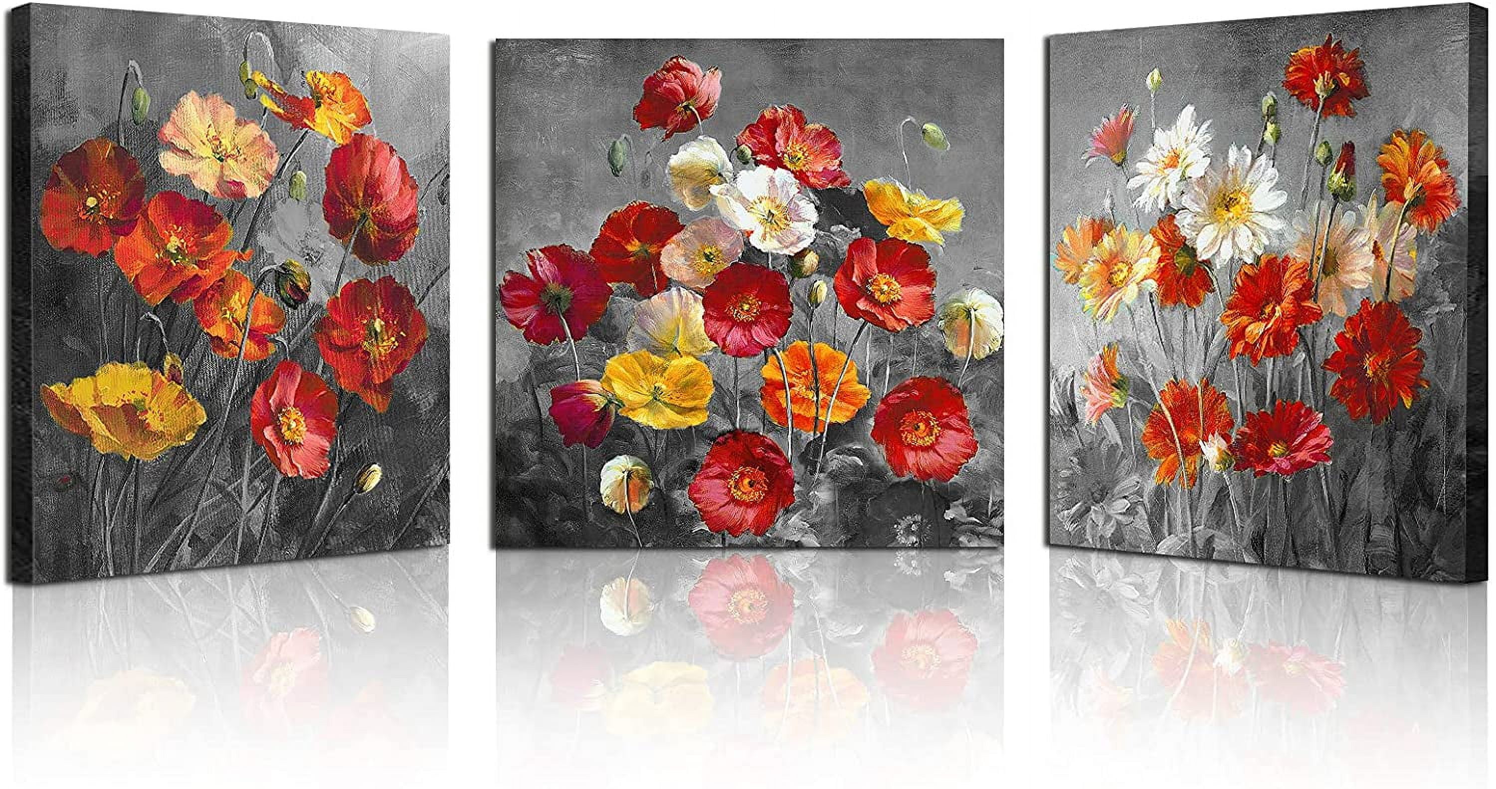 ASPORIC Burnt Orange Wall Art Vintage Poppy Daisy Flower Pictures for ...
