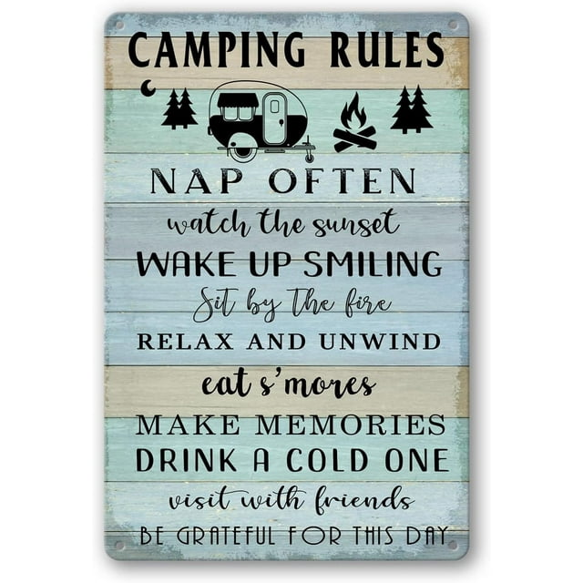 ASPORIC Camping Decor For Camper Camping Rules Sign Metal Tin Signs ...