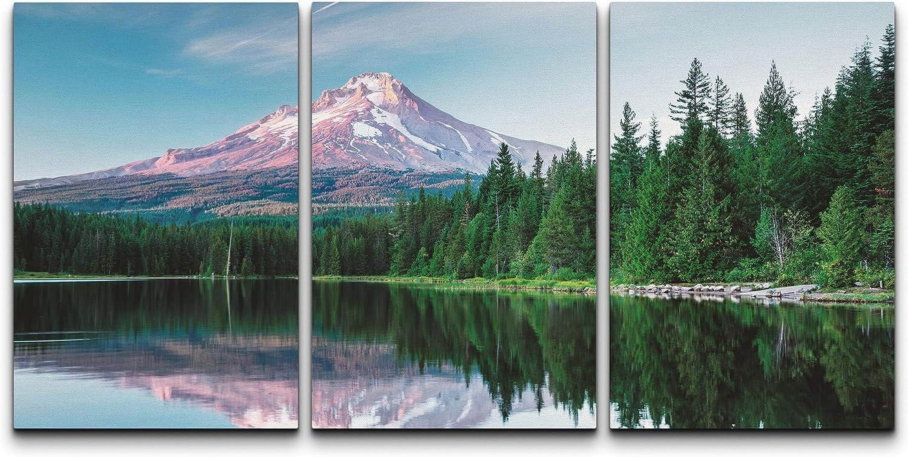 ASPORIC Canvas Print Wall Art Set Emerald Green Pine Tree Forest ...