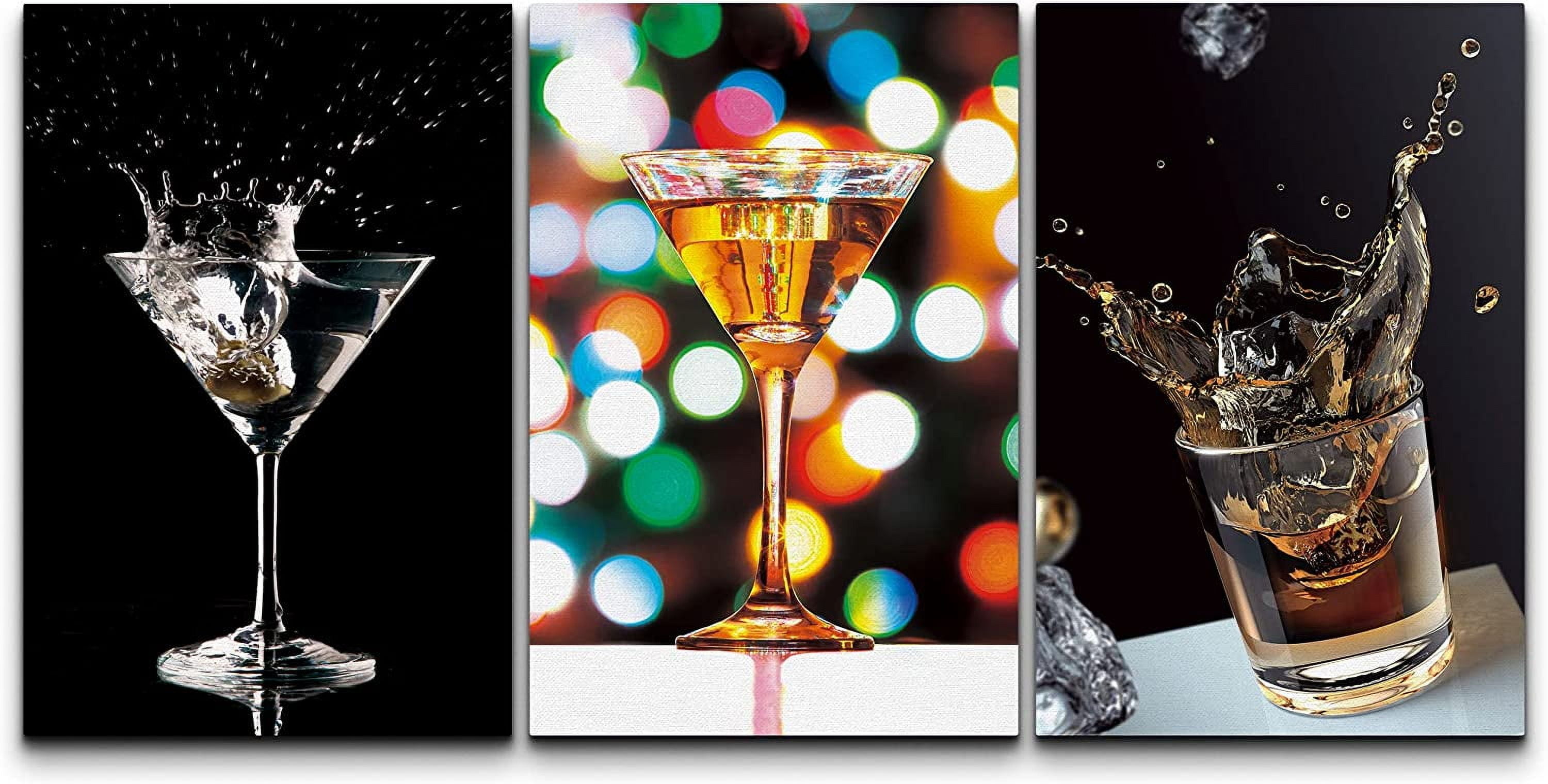 ASPORIC Canvas Print Wall Art Set Martini & Bourbon Glass Display ...