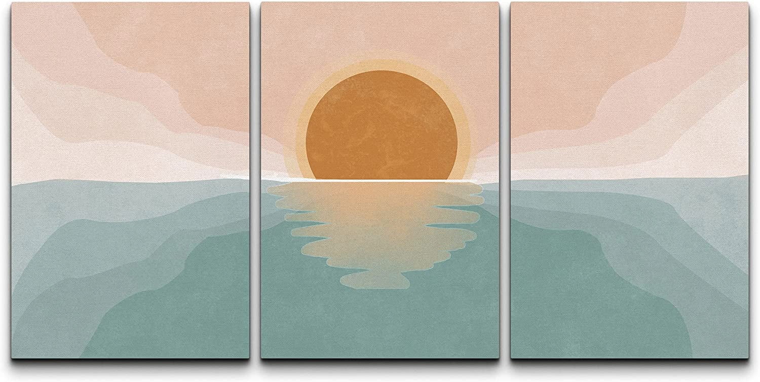 ASPORIC Canvas Print Wall Art Set Pastel Mountain Range Forest Dawn ...