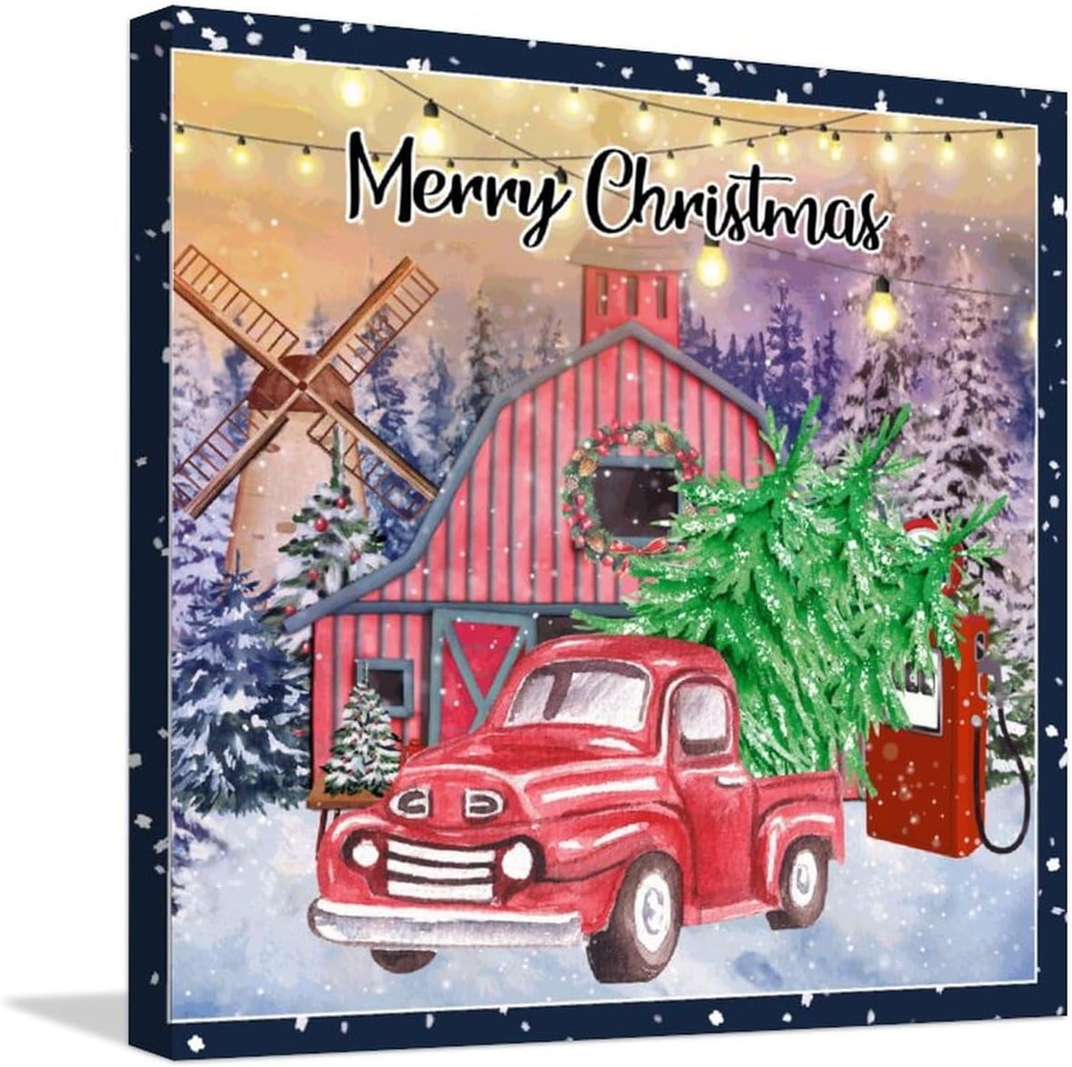 ASPORIC Canvas Prints Christmas Gas Station Rustic Wall Art Canvas ...