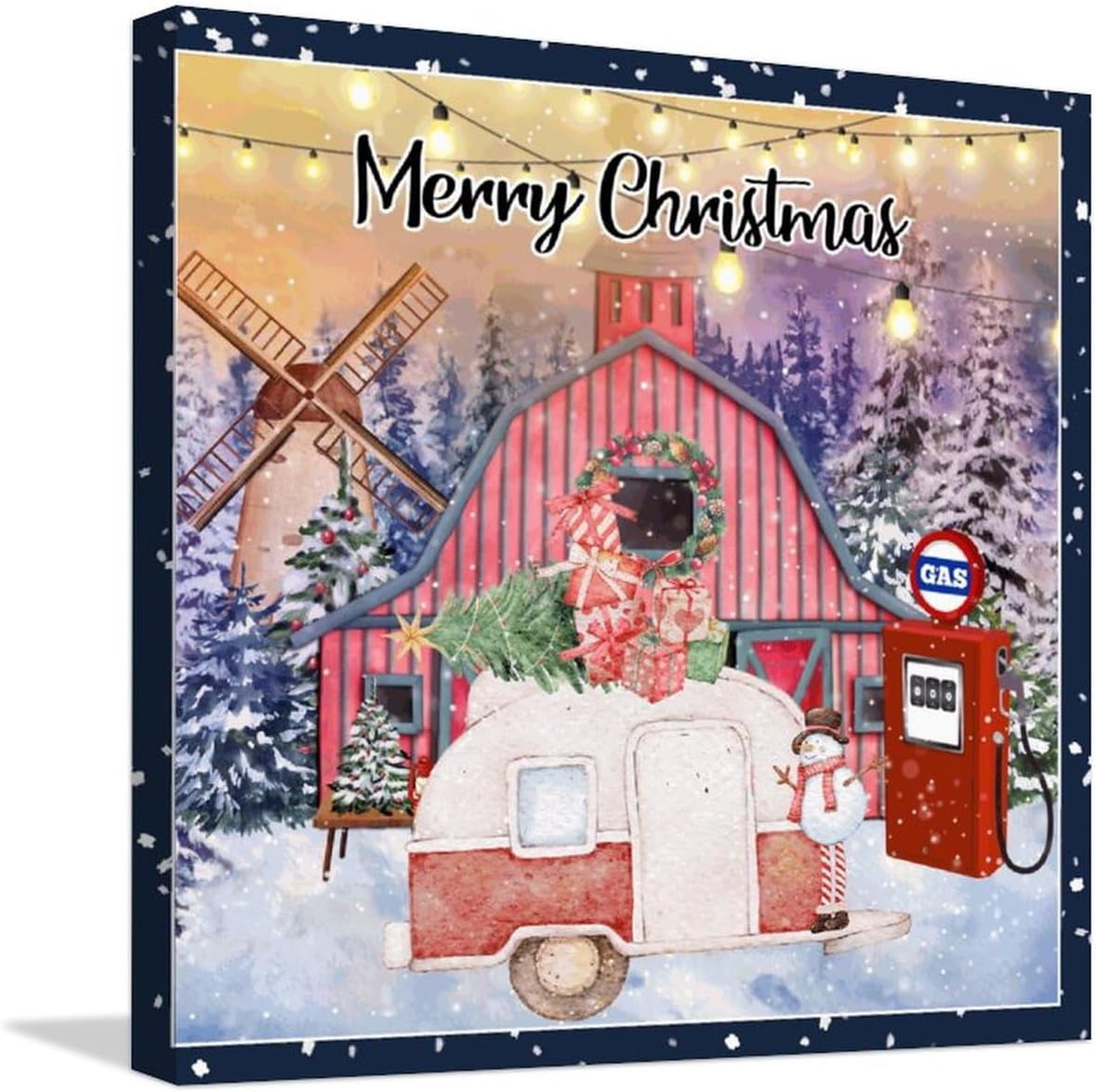 ASPORIC Canvas Prints Christmas Gas Station Rustic Wall Art Canvas ...