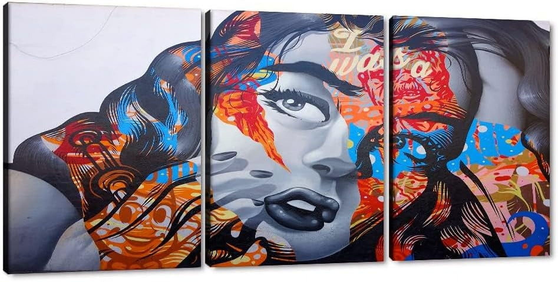 ASPORIC Canvas Wall Art Graffiti Pictures 3 Panels Fantasy Woman Face ...