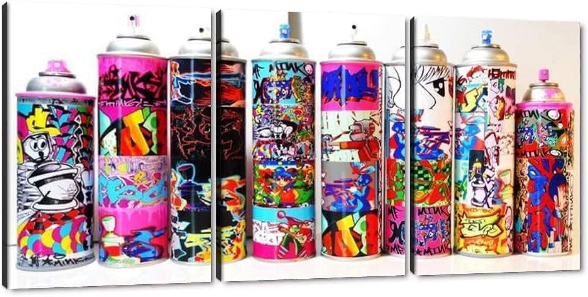 ASPORIC Canvas Wall Art Graffiti Pictures 3 Panels Spray Can Collection ...