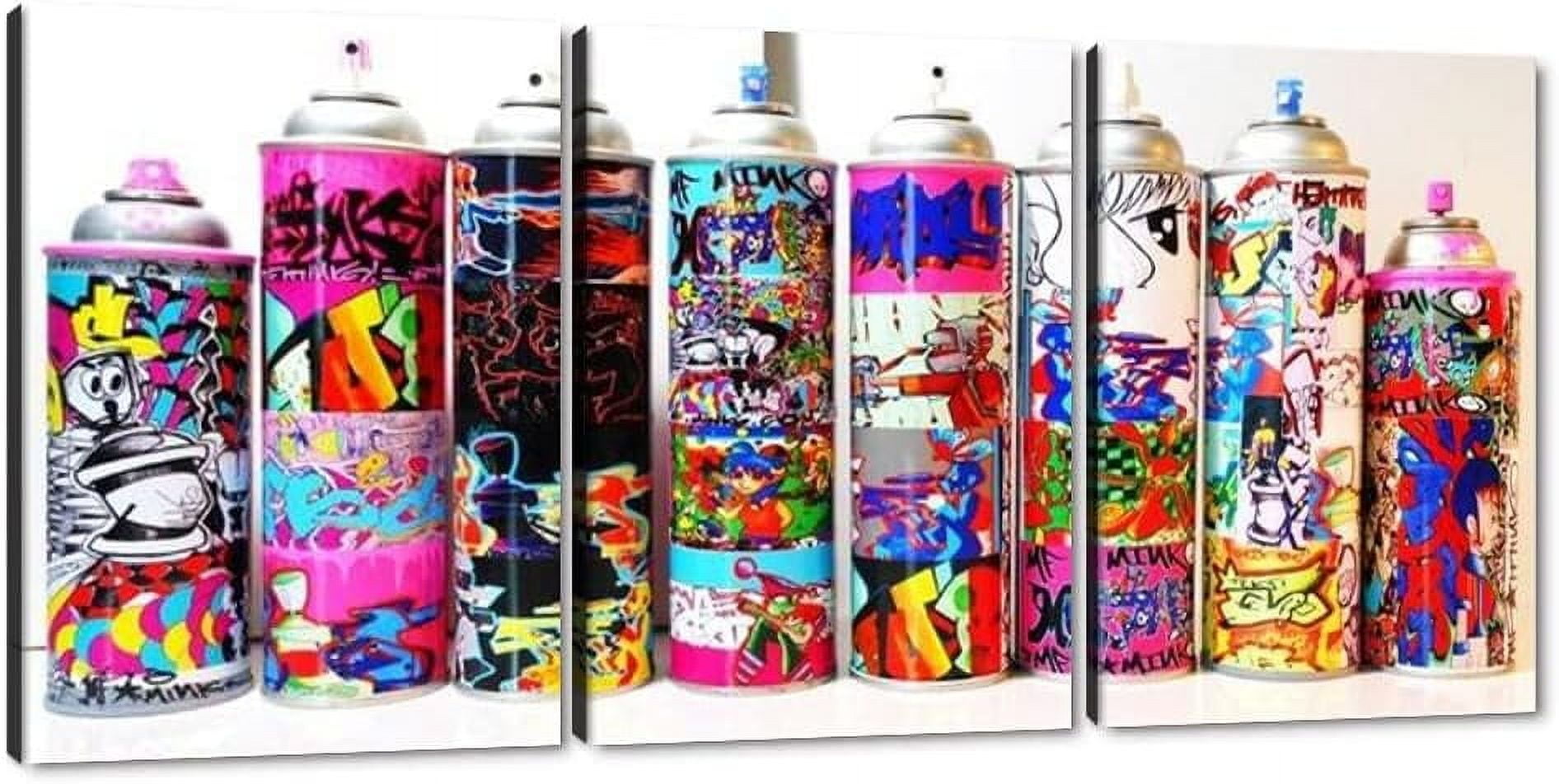 ASPORIC Canvas Wall Art Graffiti Pictures 3 Panels Spray Can Collection ...