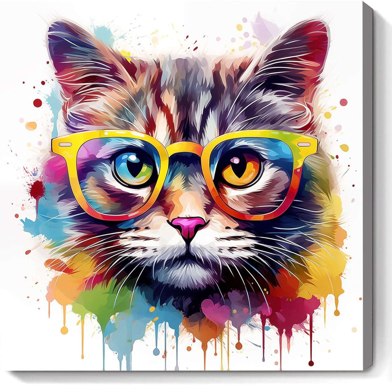 ASPORIC Cat With Glasses Canvas Wall Art Animal Graffiti Posters Cute ...