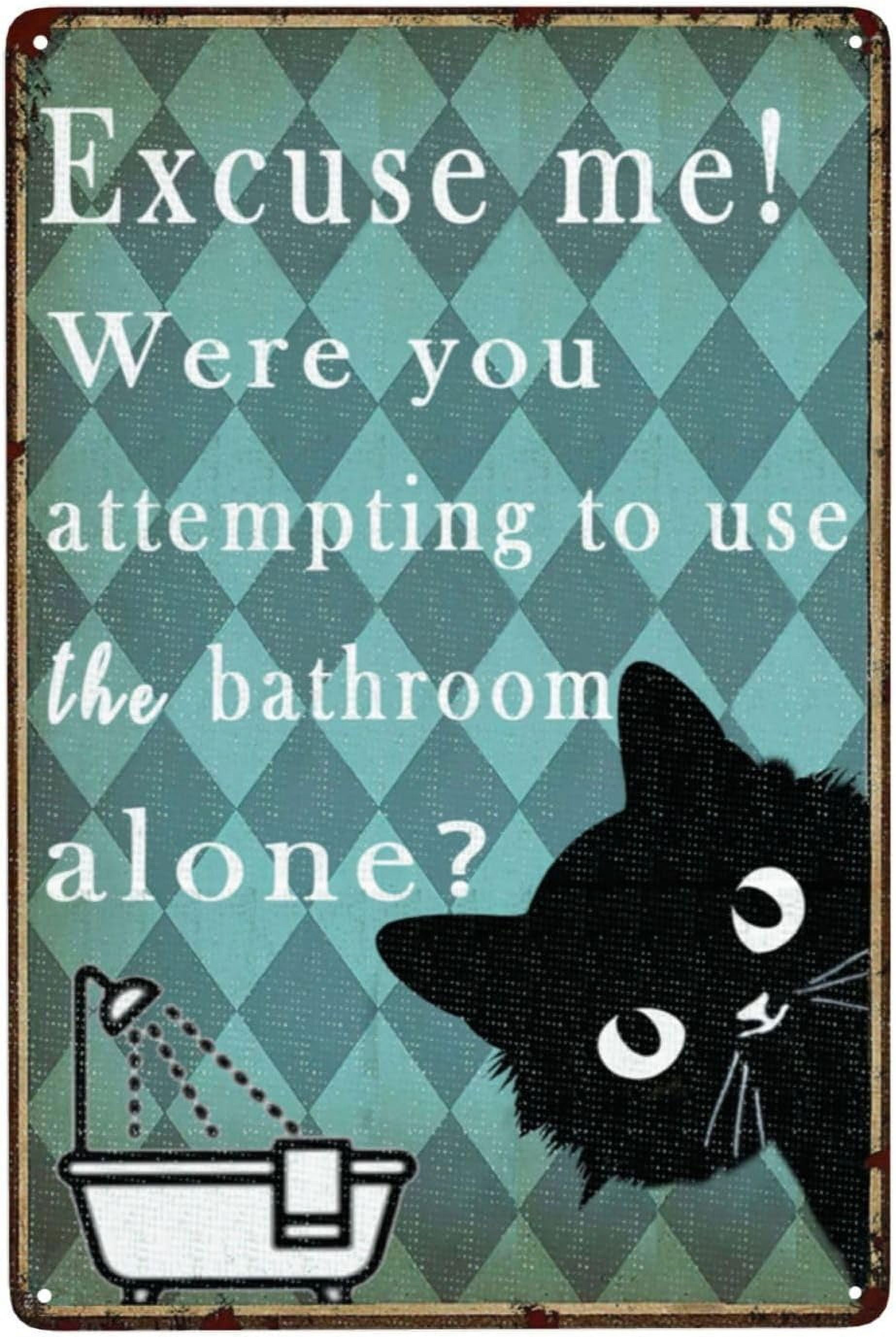 ASPORIC Cat Lover's Funny Metal Bathroom Sign - Vintage Tin Wall Decor ...