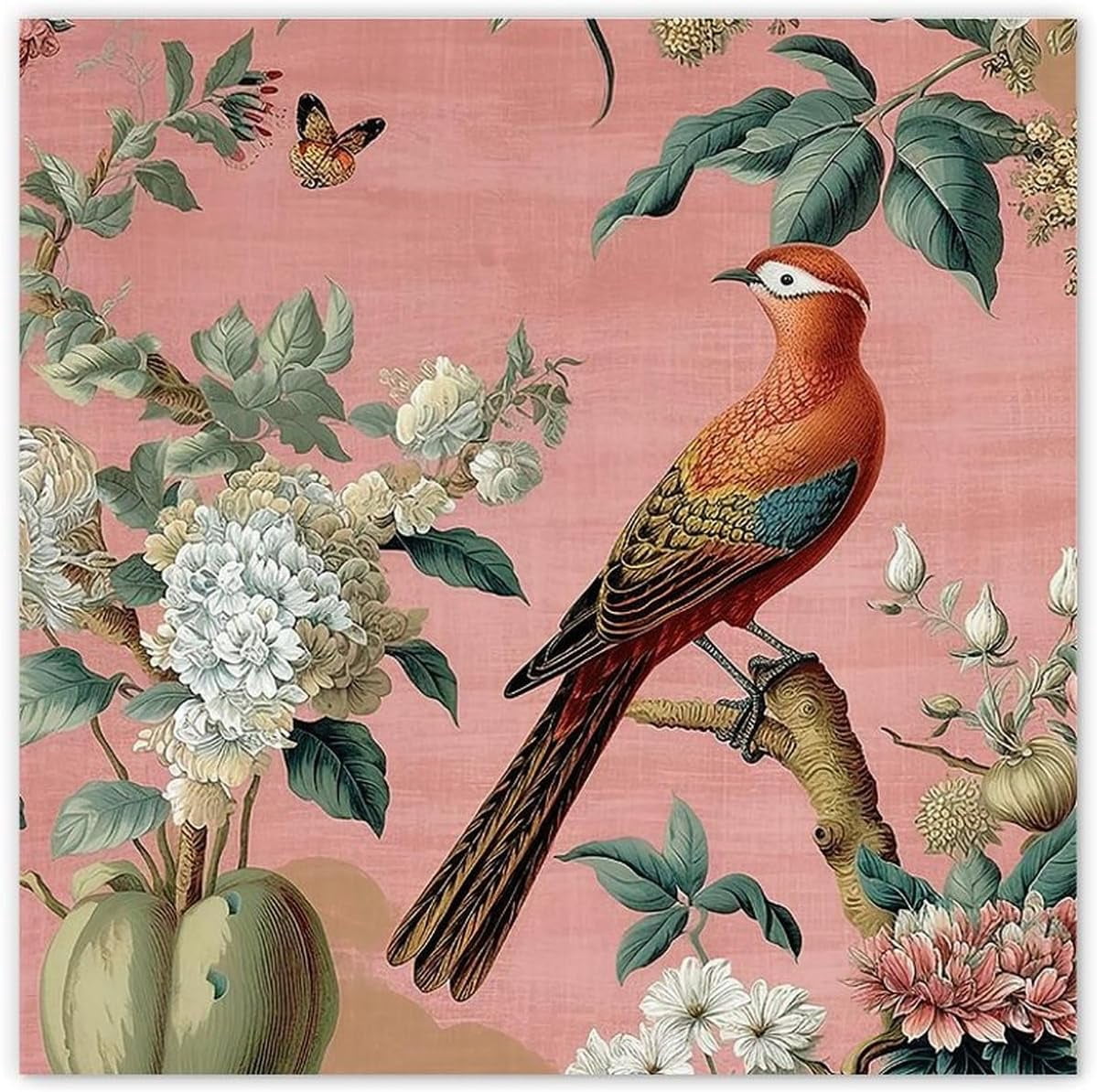 ASPORIC Chinoiserie Peacock Floral Blush Pink Framed Canvas Pictures ...