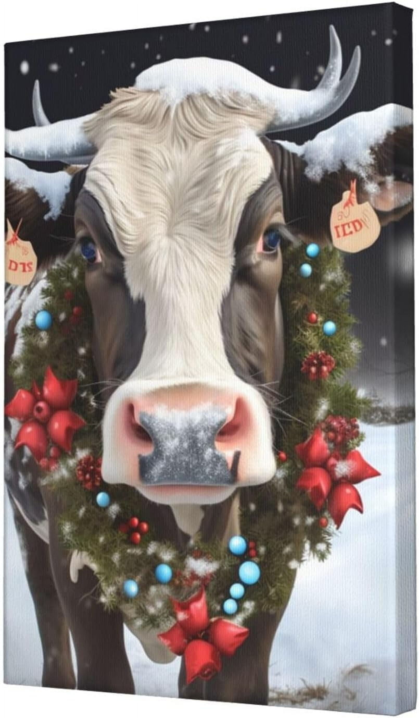 ASPORIC Christmas Snow Milk Cow Print Poster Canvas Wall Art Painting ...