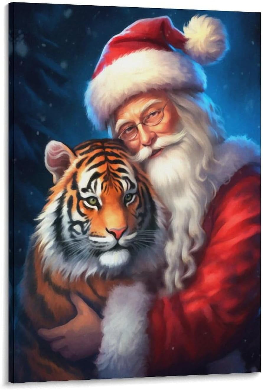 ASPORIC Christmas Wall Art Santa Holding A Tiger Poster Christmas Gift ...