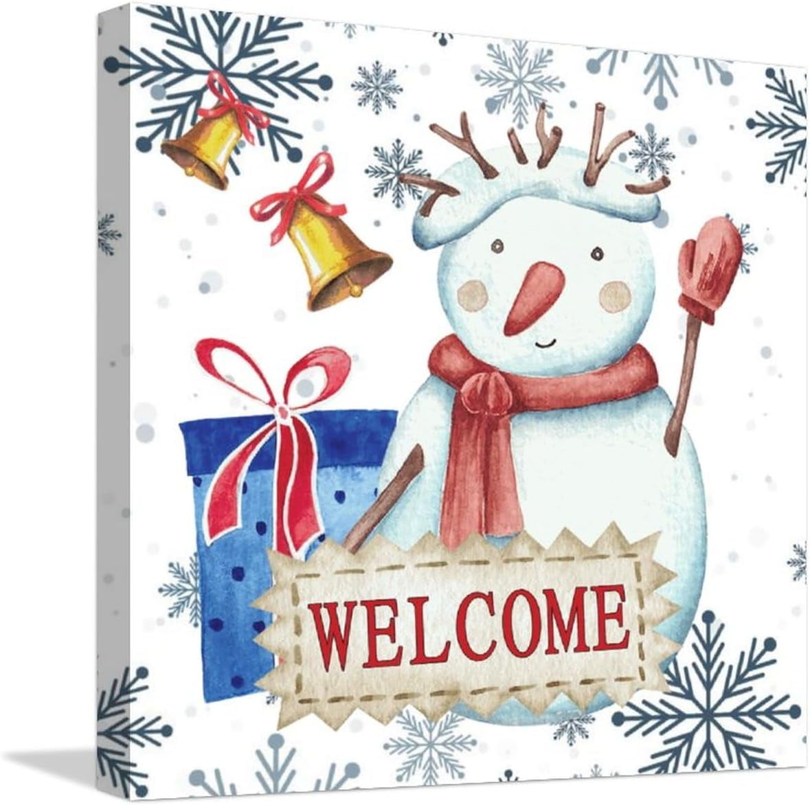 ASPORIC Christmas Welcome Canvas Print Winter Snowman Bell Canvas Wall ...
