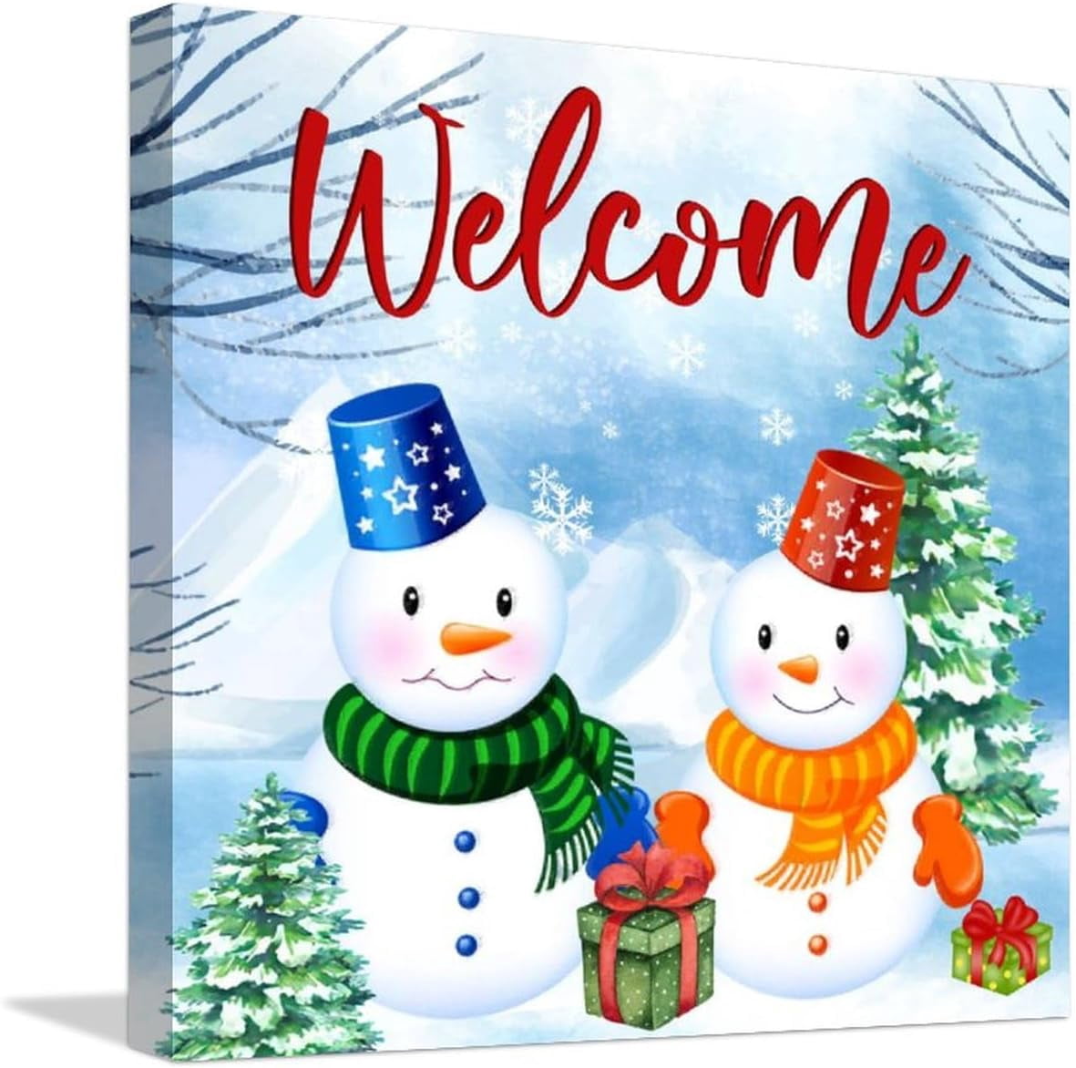 ASPORIC Christmas Welcome Winter Snowman Tree Canvas Paintings Canvas ...