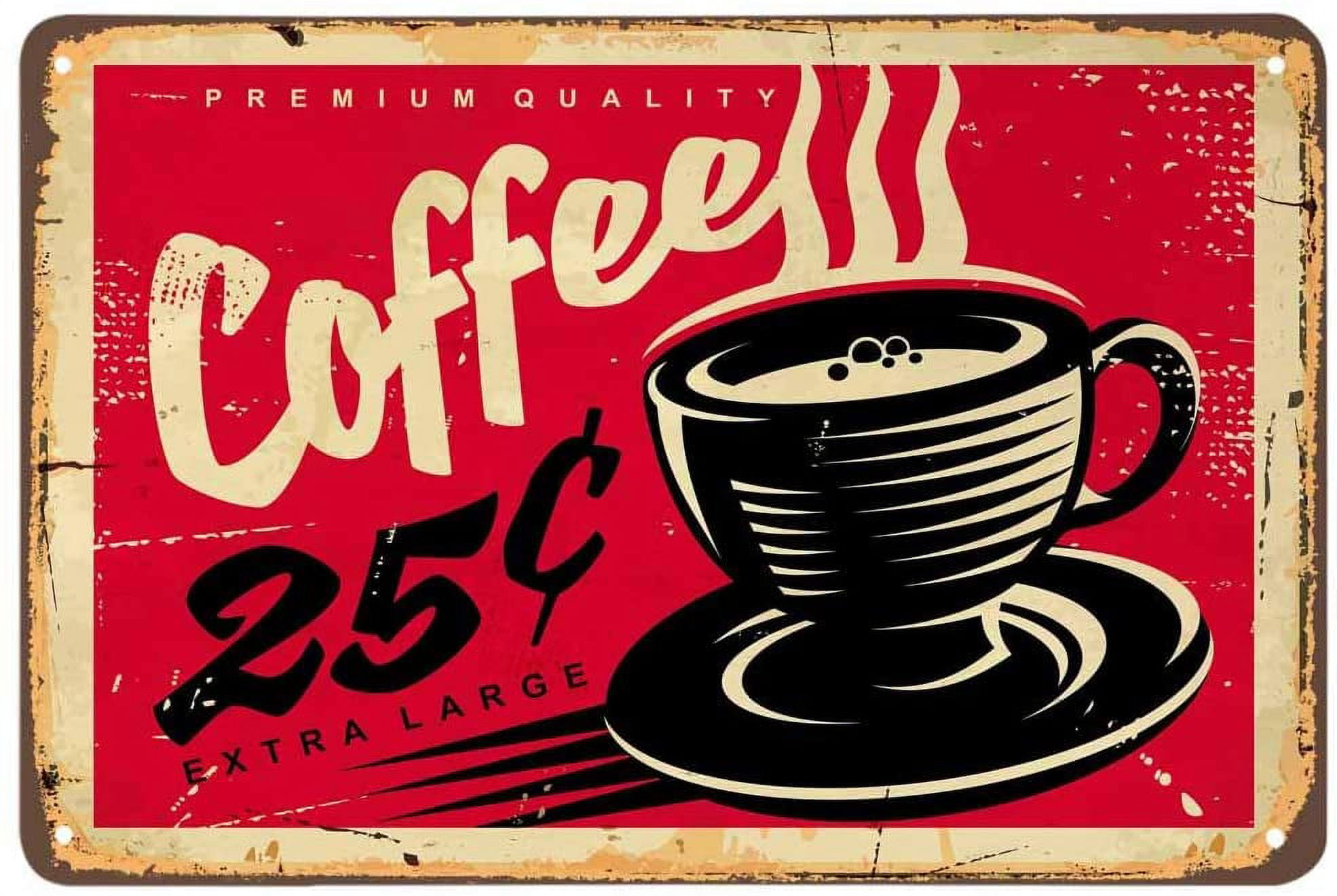 ASPORIC Coffee Tin Sign,Hot Fresh Cafe Extra Large Cup Red Vintage ...