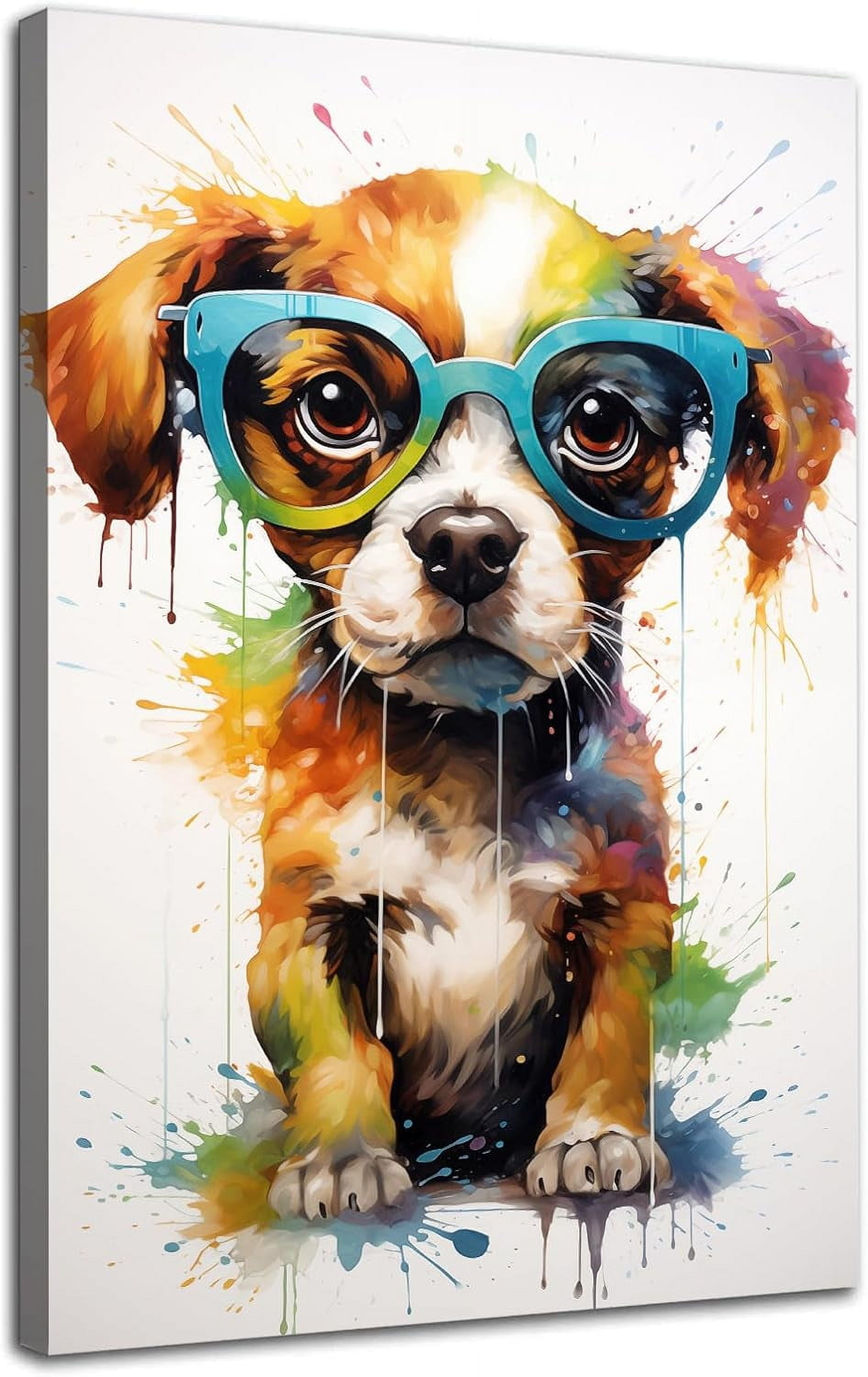 ASPORIC Colorful Dog Canvas Wall Art Watercolor Animal Pictures Dog ...