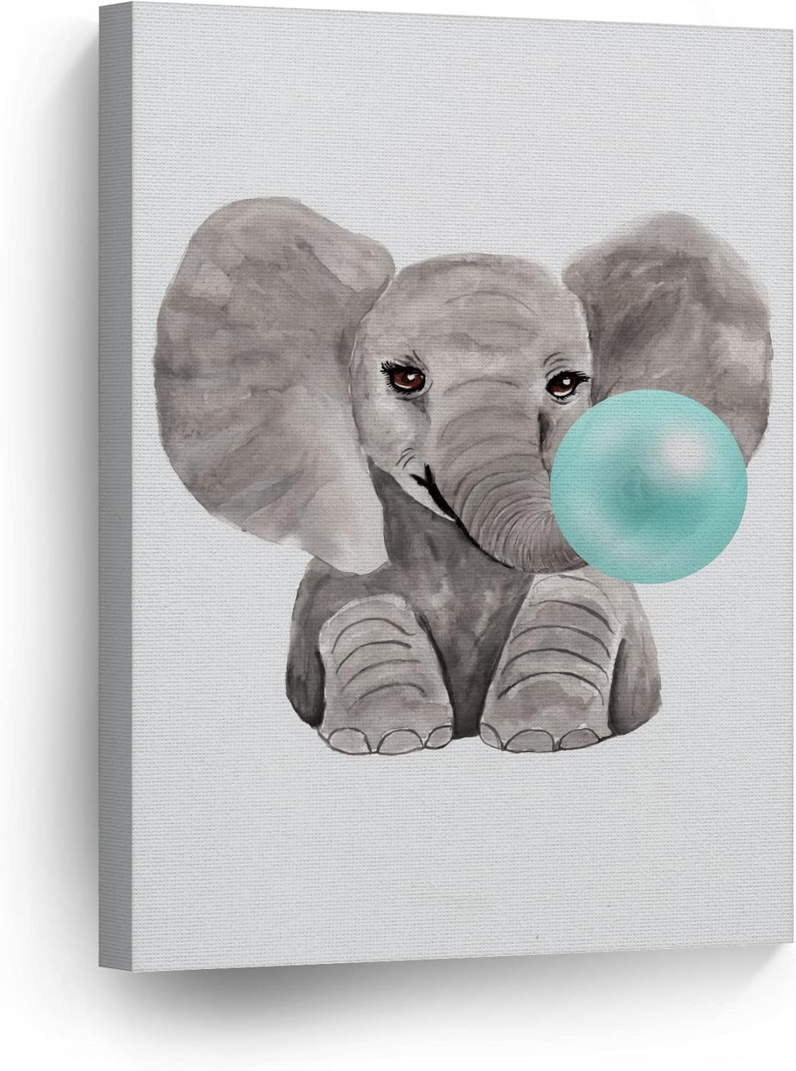ASPORIC Cute Baby Elephant Animal Bubble Gum Art Teal Blue CANVAS PRINT ...
